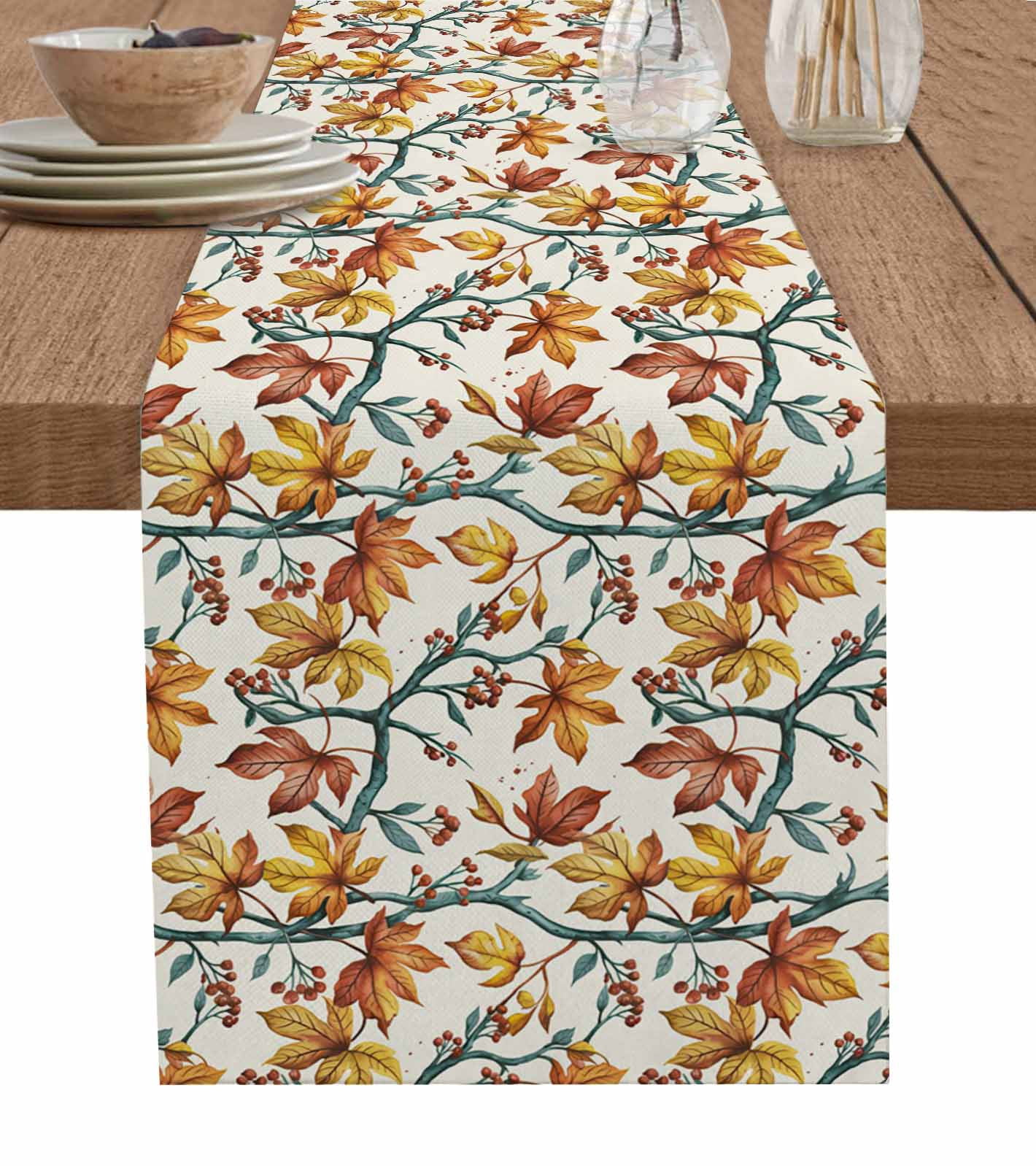 Maple Leaf Fall Burlap Cotton Table Runner 13x70 Inches Long, Autumn ...