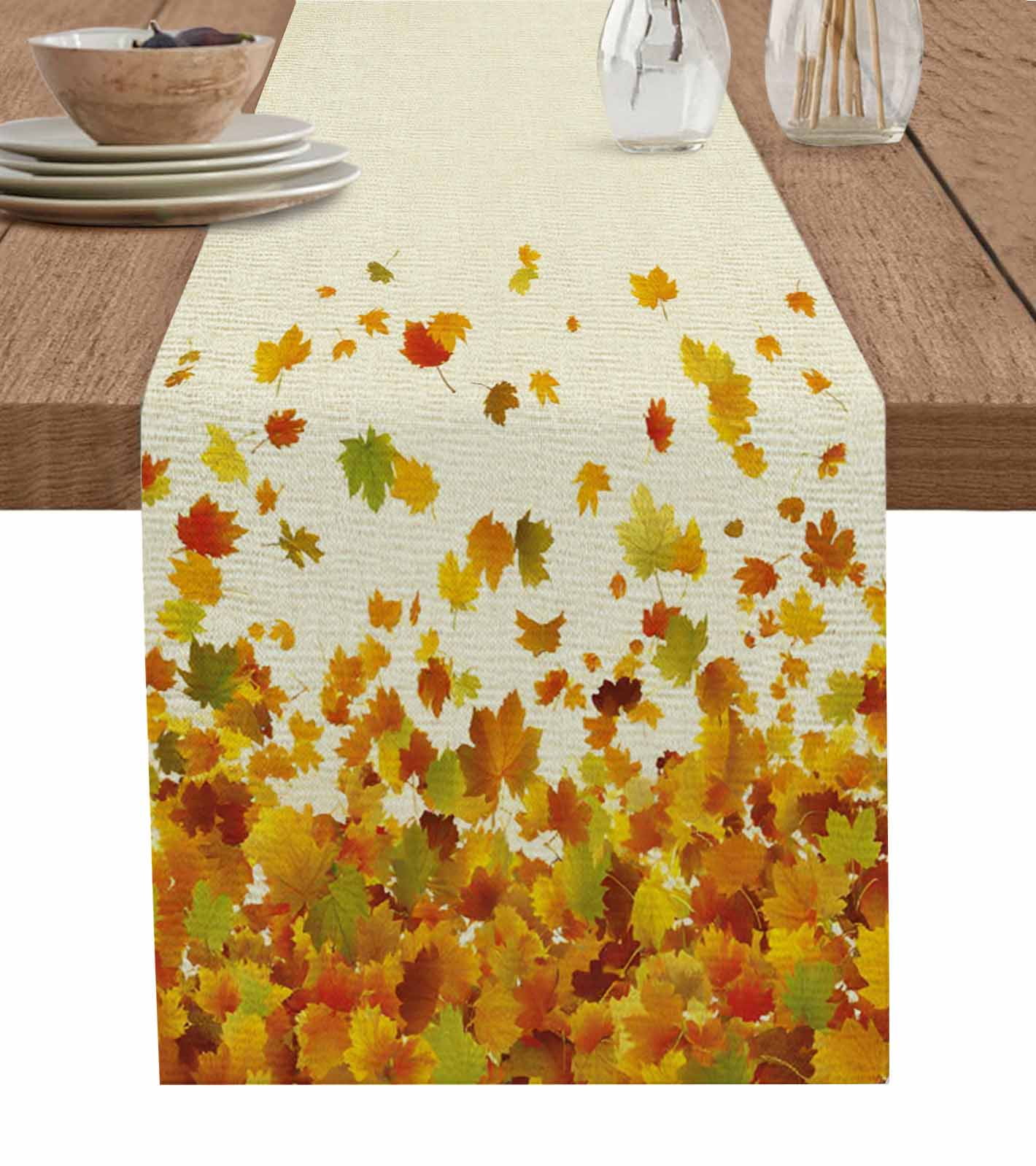 Maple Leaf Fall Burlap Cotton Table Runner 13x70 Inches Long ...