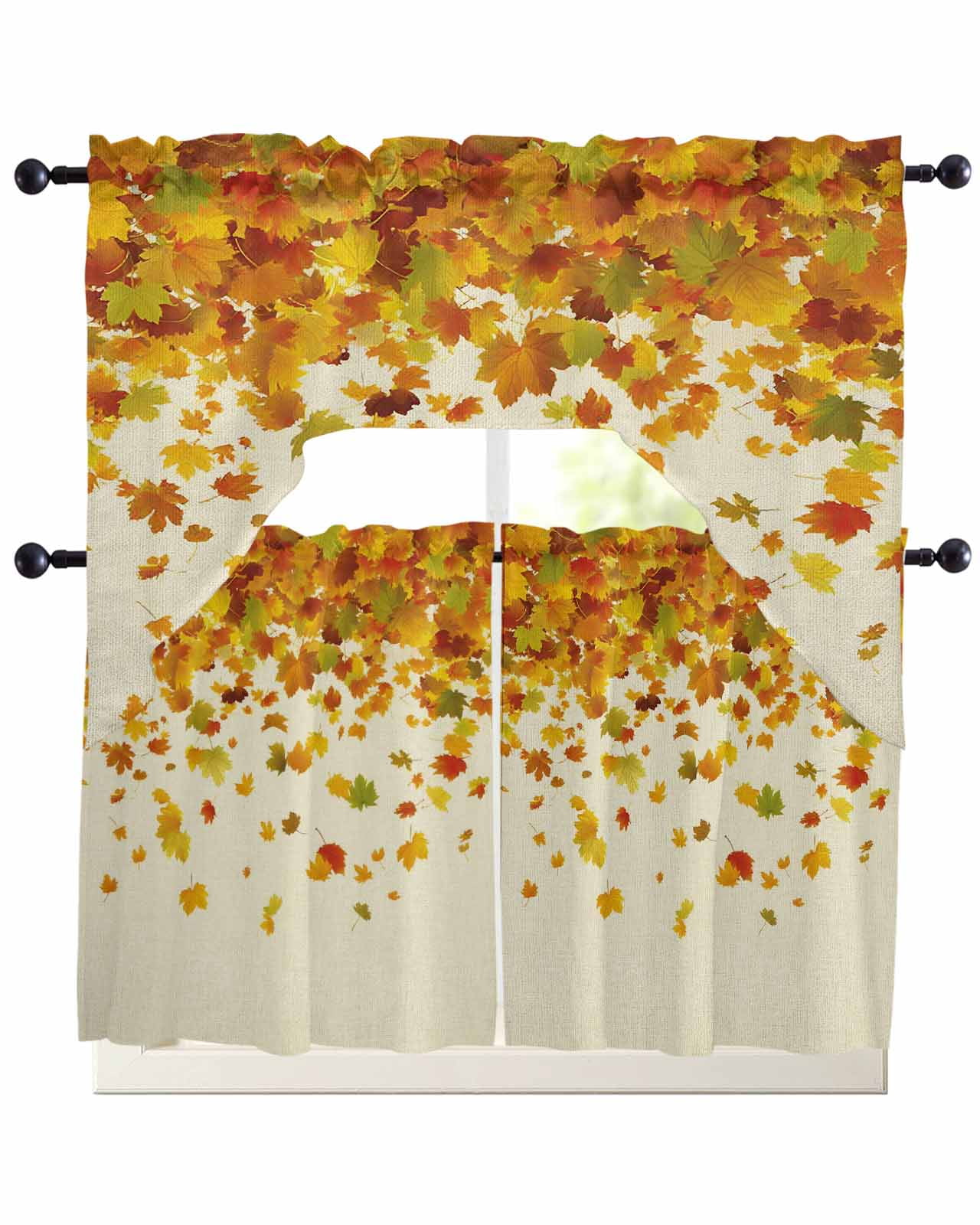 Maple Leaf Fall Kitchen Curtains Sets 36 Inch Length with Valance ...