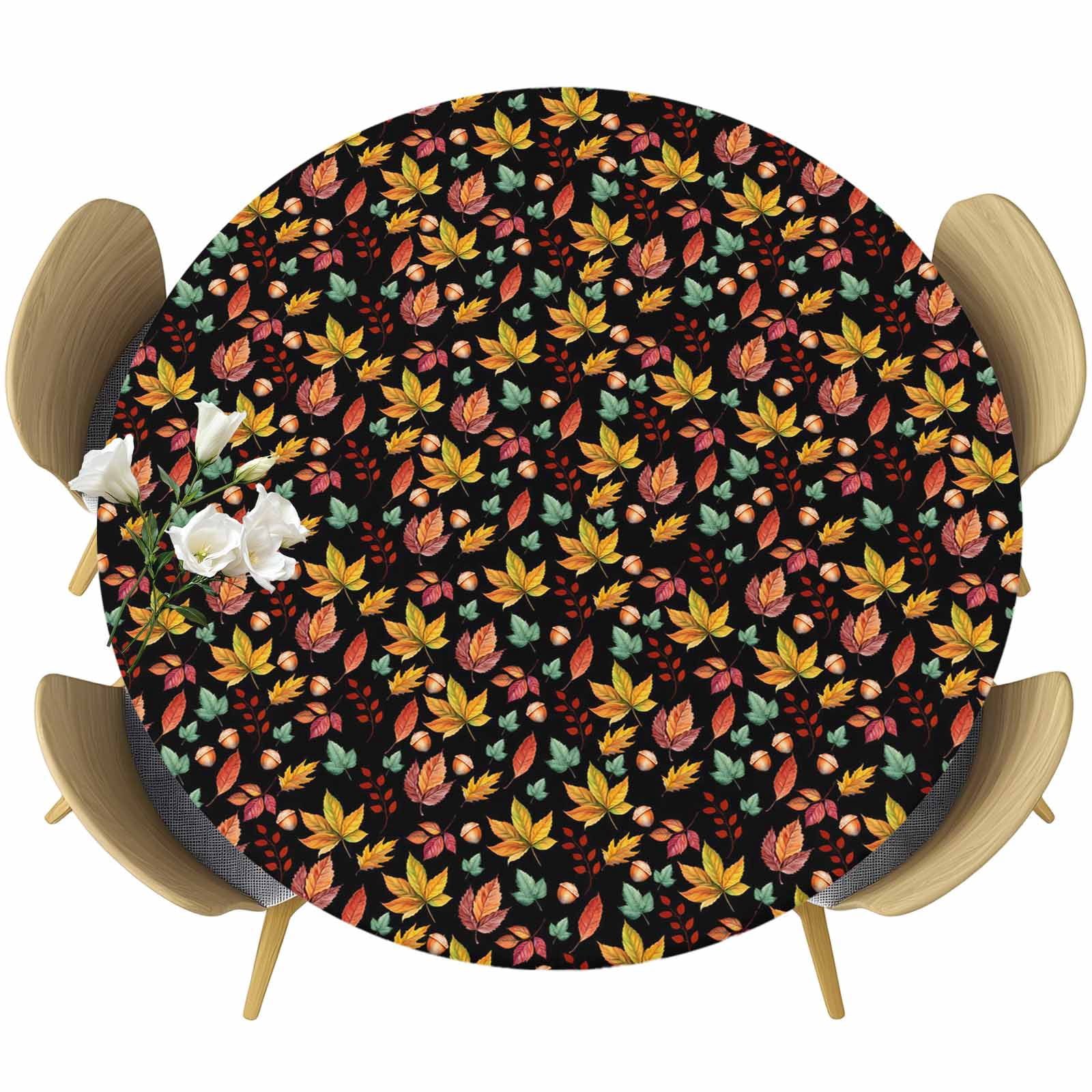 Maple Leaf Fall Round Tablecloth, Fitted Table Cover with Elastic for ...