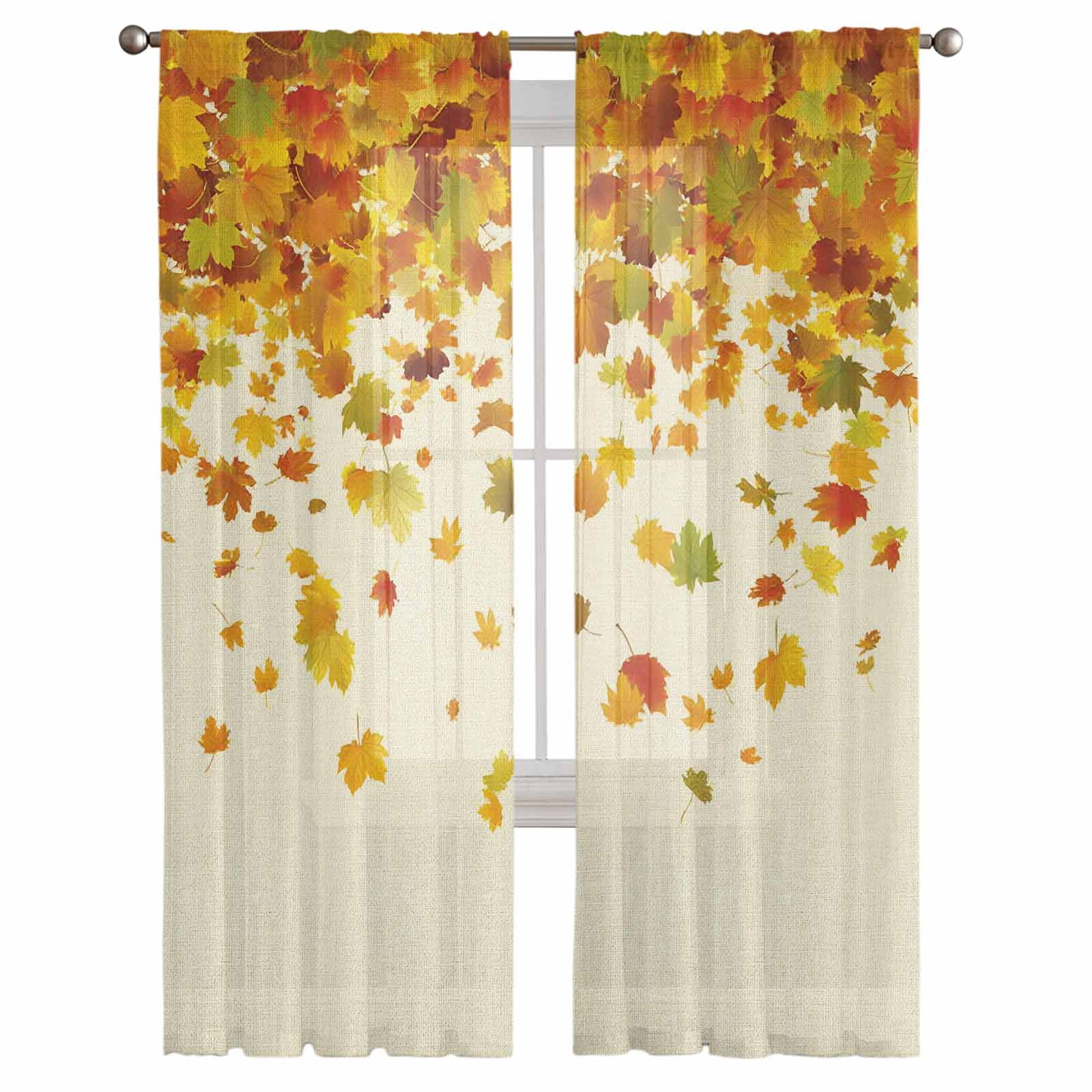 Maple Leaf Fall Semi Sheer Curtains 108 Inch Length 2 Panels Set ...