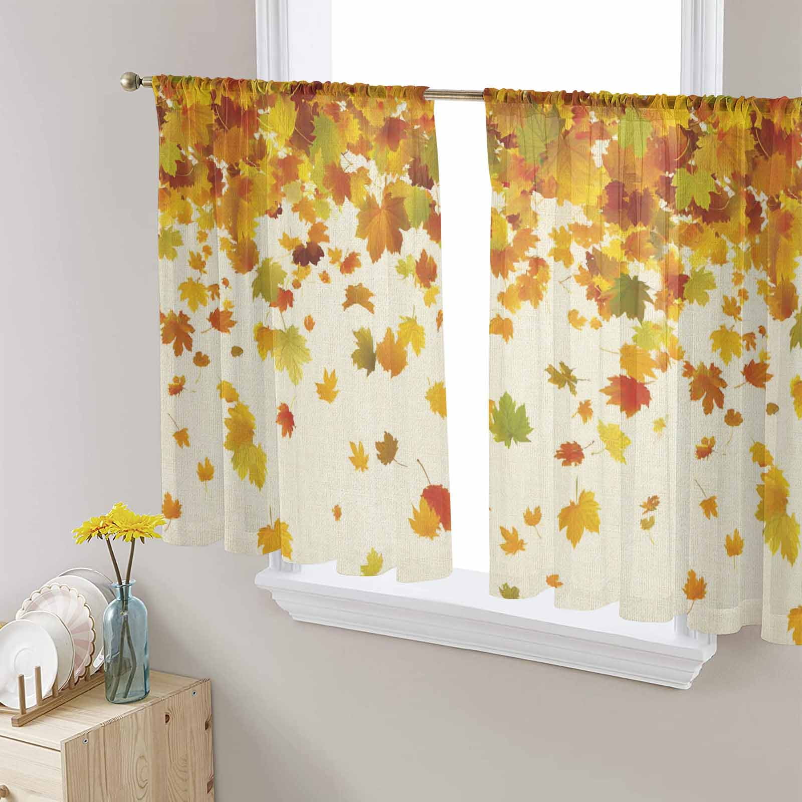 Maple Leaf Fall Sheer Curtains 45 Inch Length 2 Panels Set, Semi ...