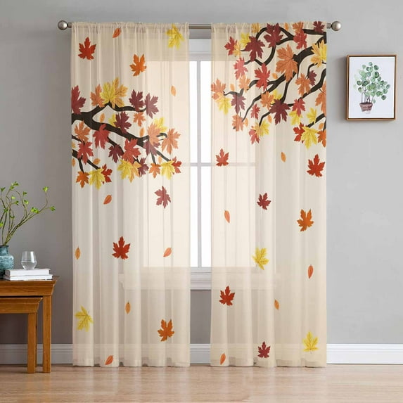 Maple Leaf Fall Sheer Curtains 63 Inches Length 2 Panels Set, Window ...