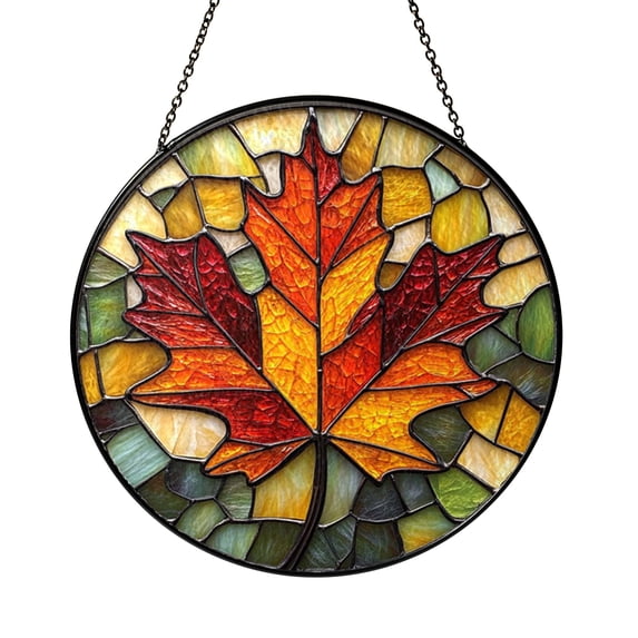 Maple Leaf Fall Stained Glass Window Hanging, Autumn Suncatcher Decor ...