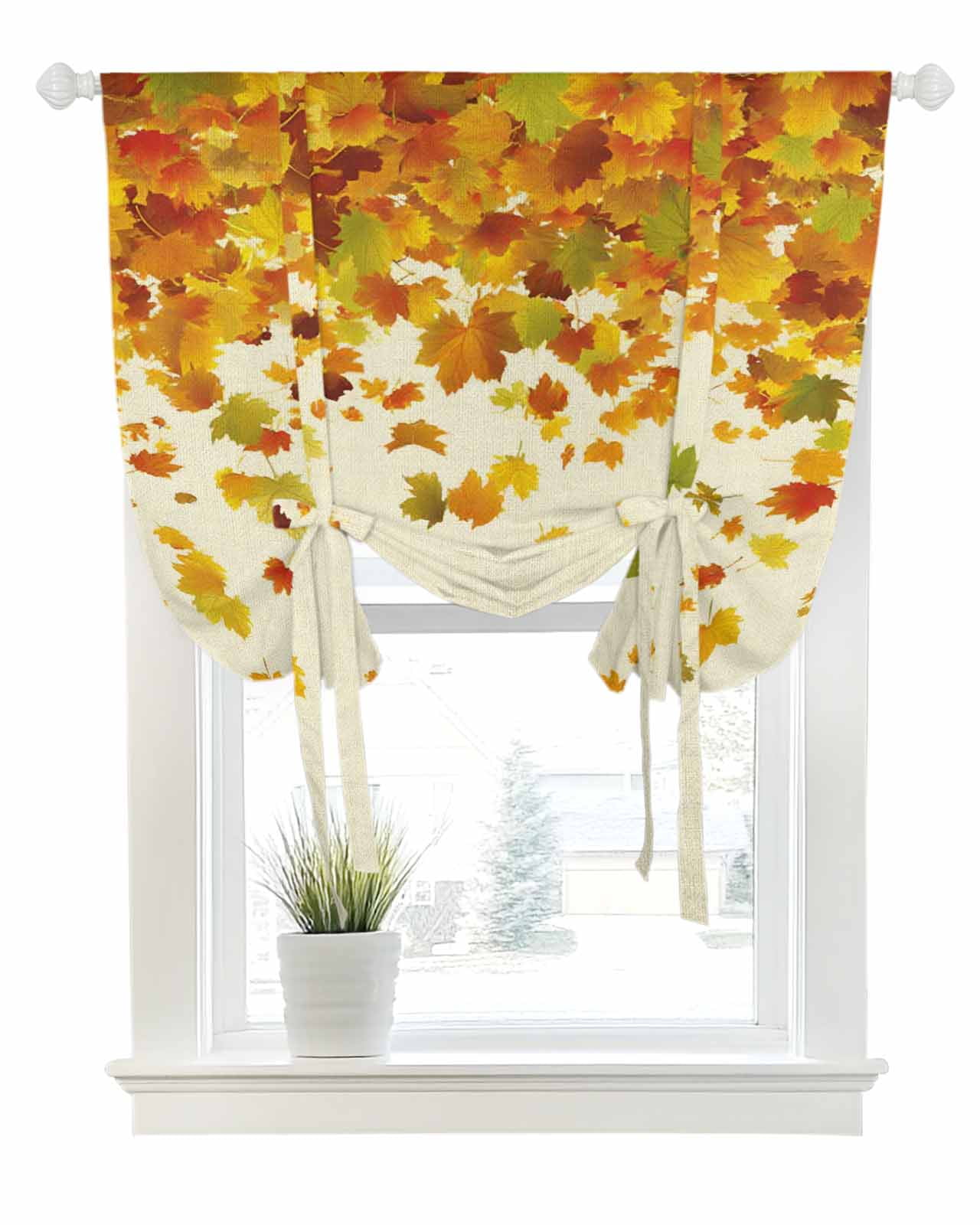 Maple Leaf Fall Tie Up Curtains for Window, Thermal Insulated Balloon ...