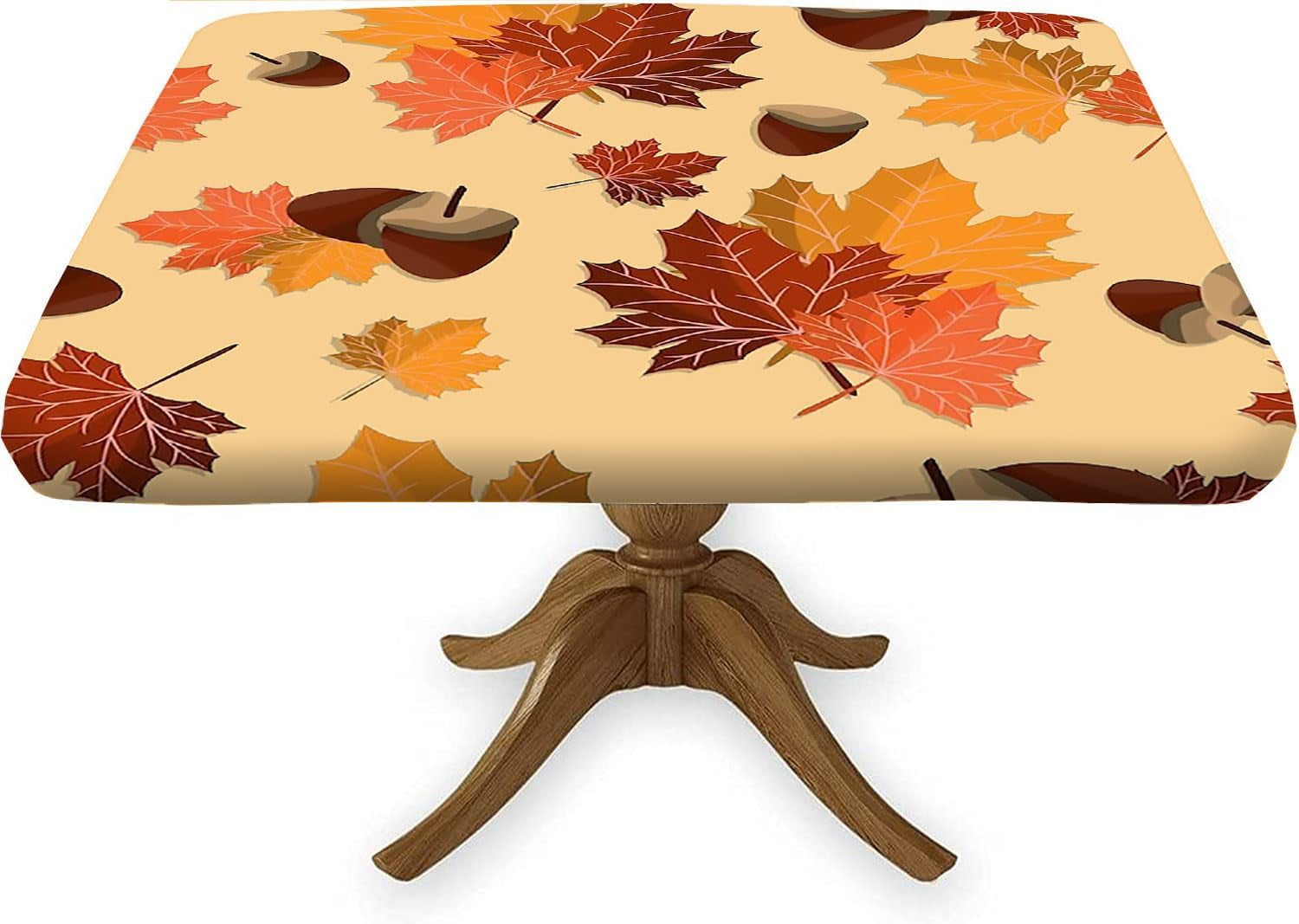 Maple Leaf Fitted Tablecloth Square, Fall Maple Leaves Elastic Edge ...