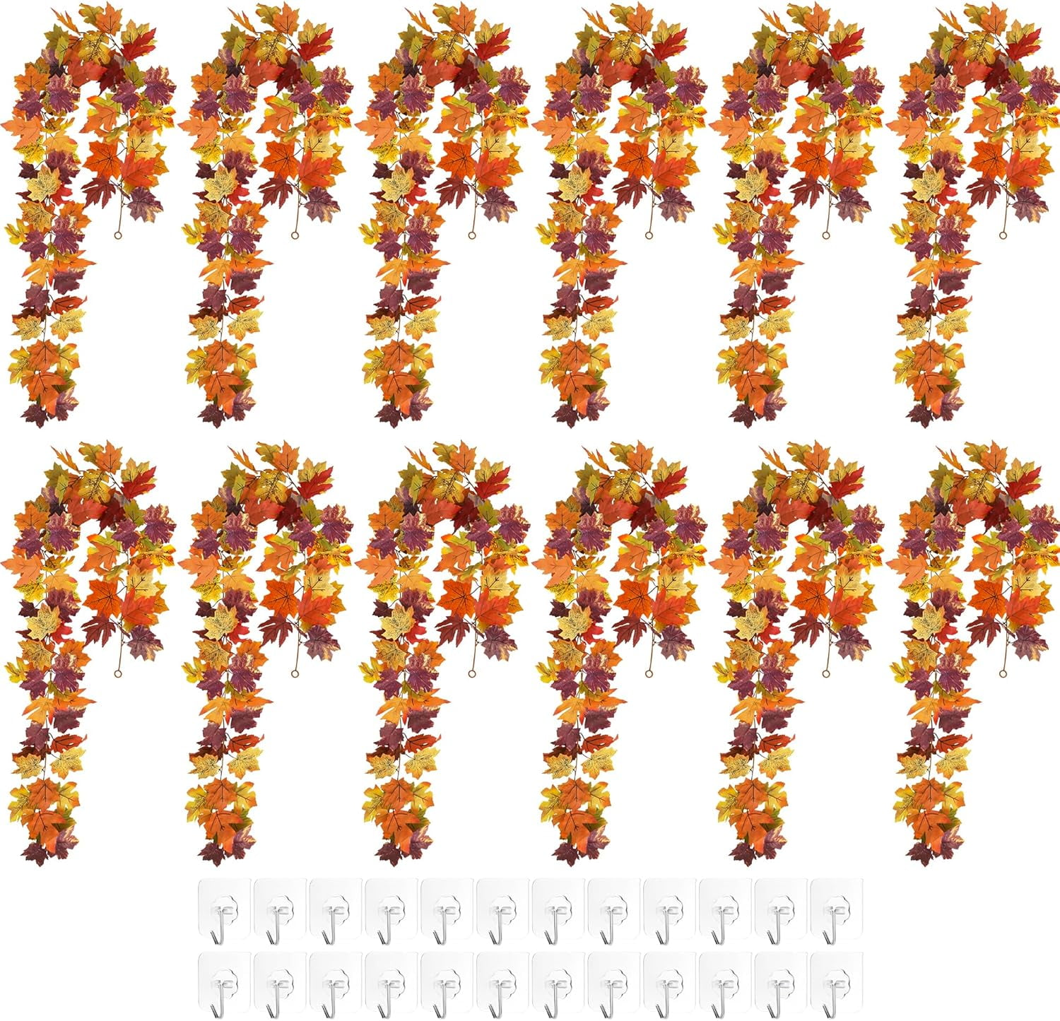 Maple Leaf Garland, 12 Pack 70.8 FT Fall Leaf Garland, Artificial Fall ...