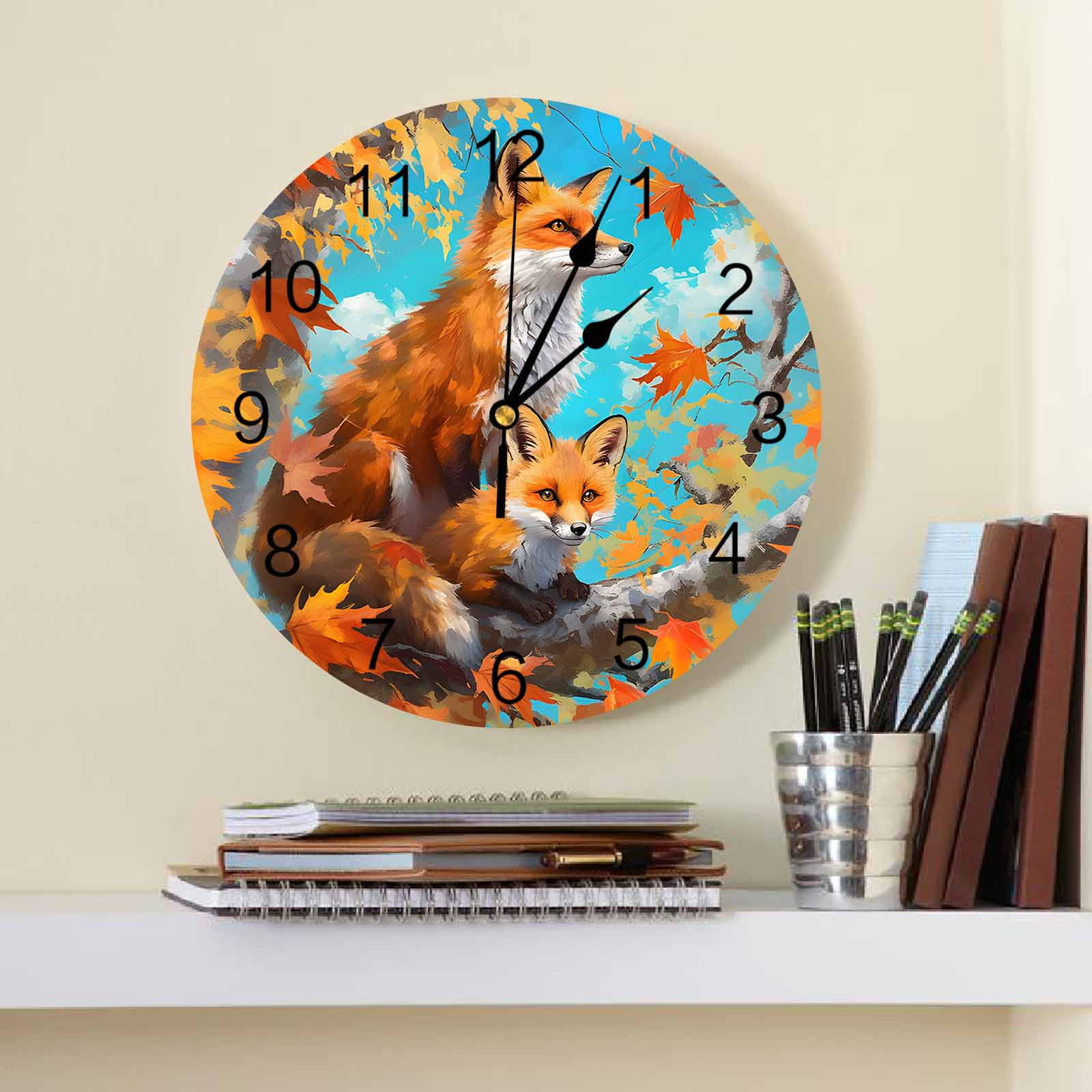 Maple Leaf Maple Leaf Fox Wall Clock Large Modern Kitch Dinning Round ...