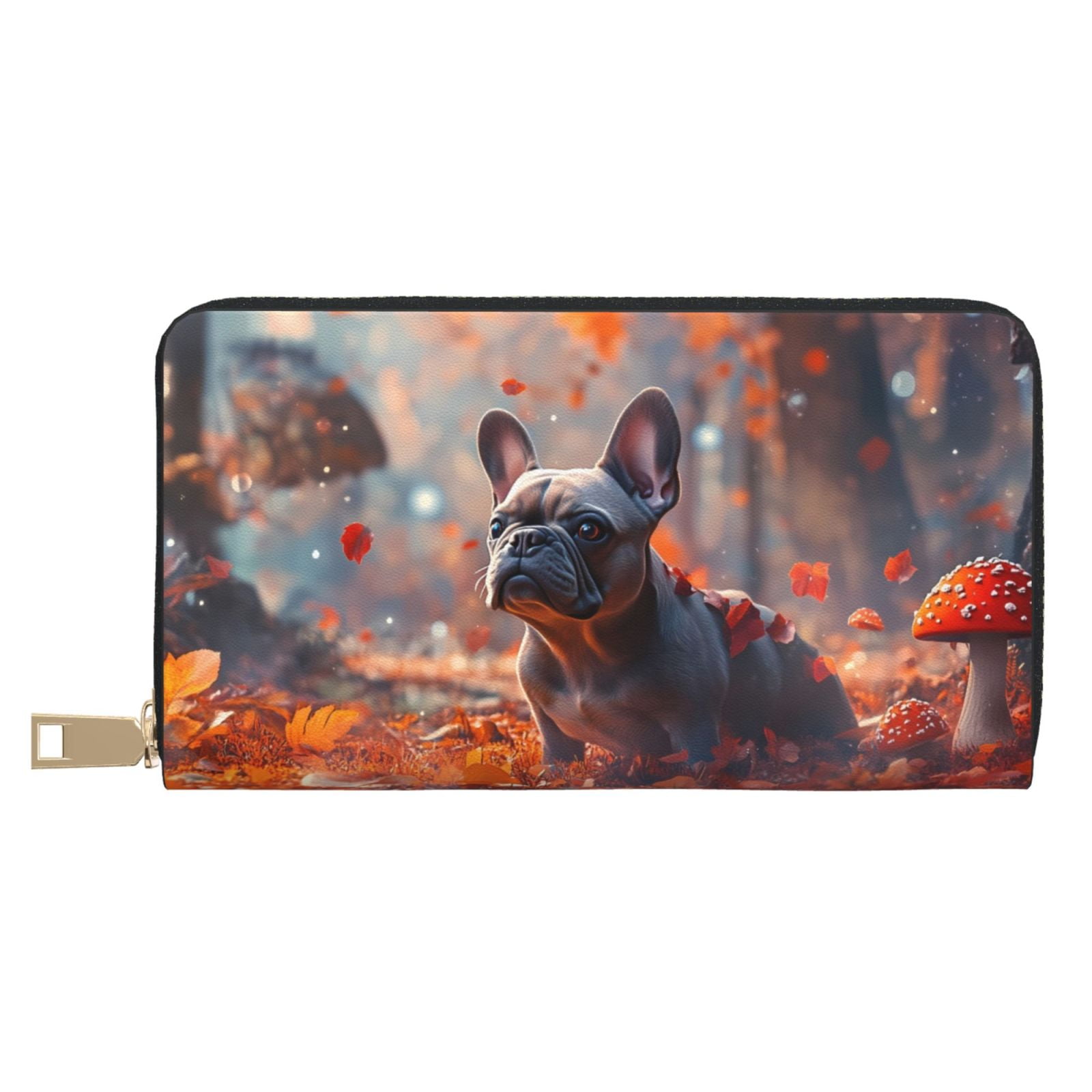 Maple Leaf Mushroom French Bulldog Wallet Women, Leather Bifold Multi ...