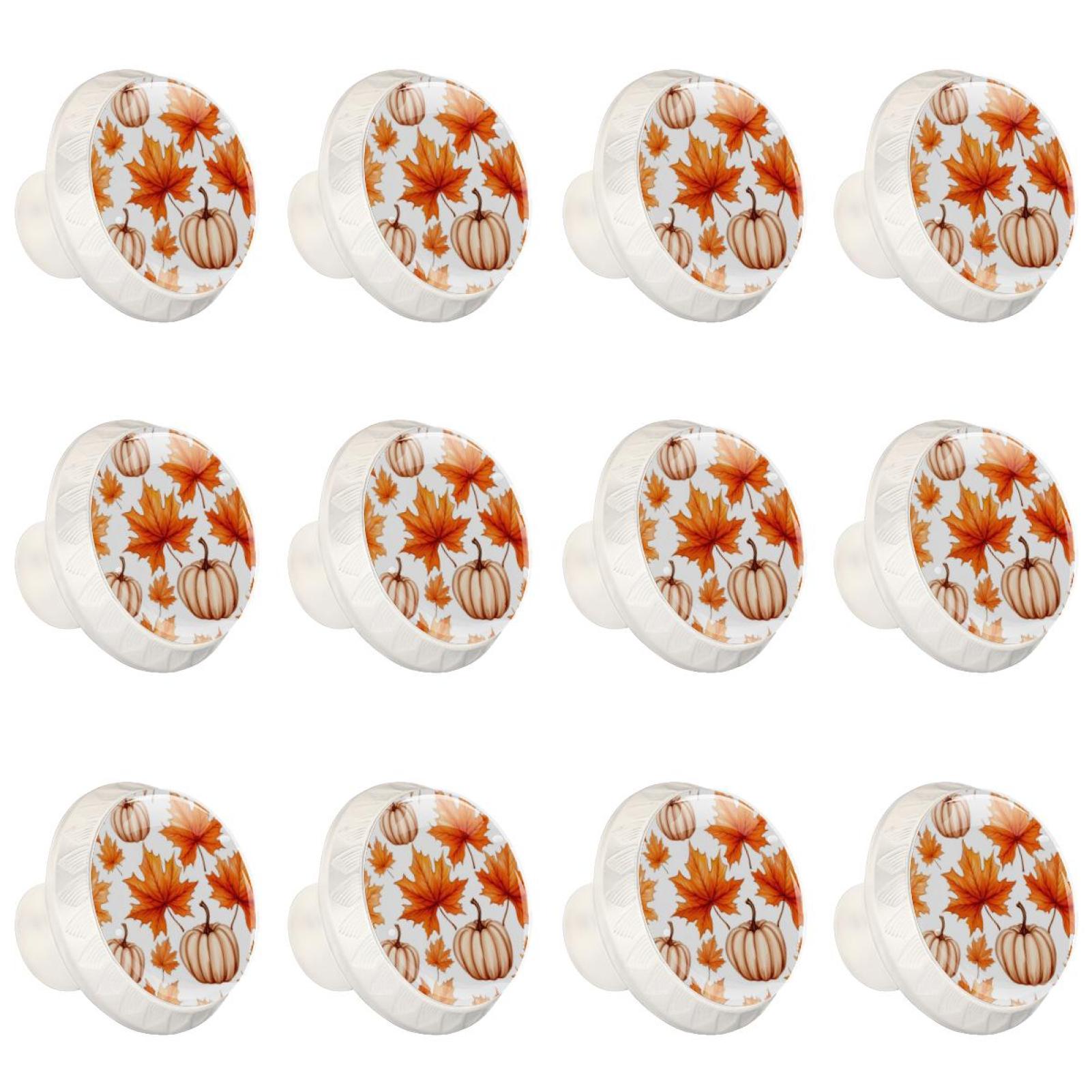 Maple Leaf Pumpkin 12 Pcs White Round Drawer Pulls with Screws,ABS and ...