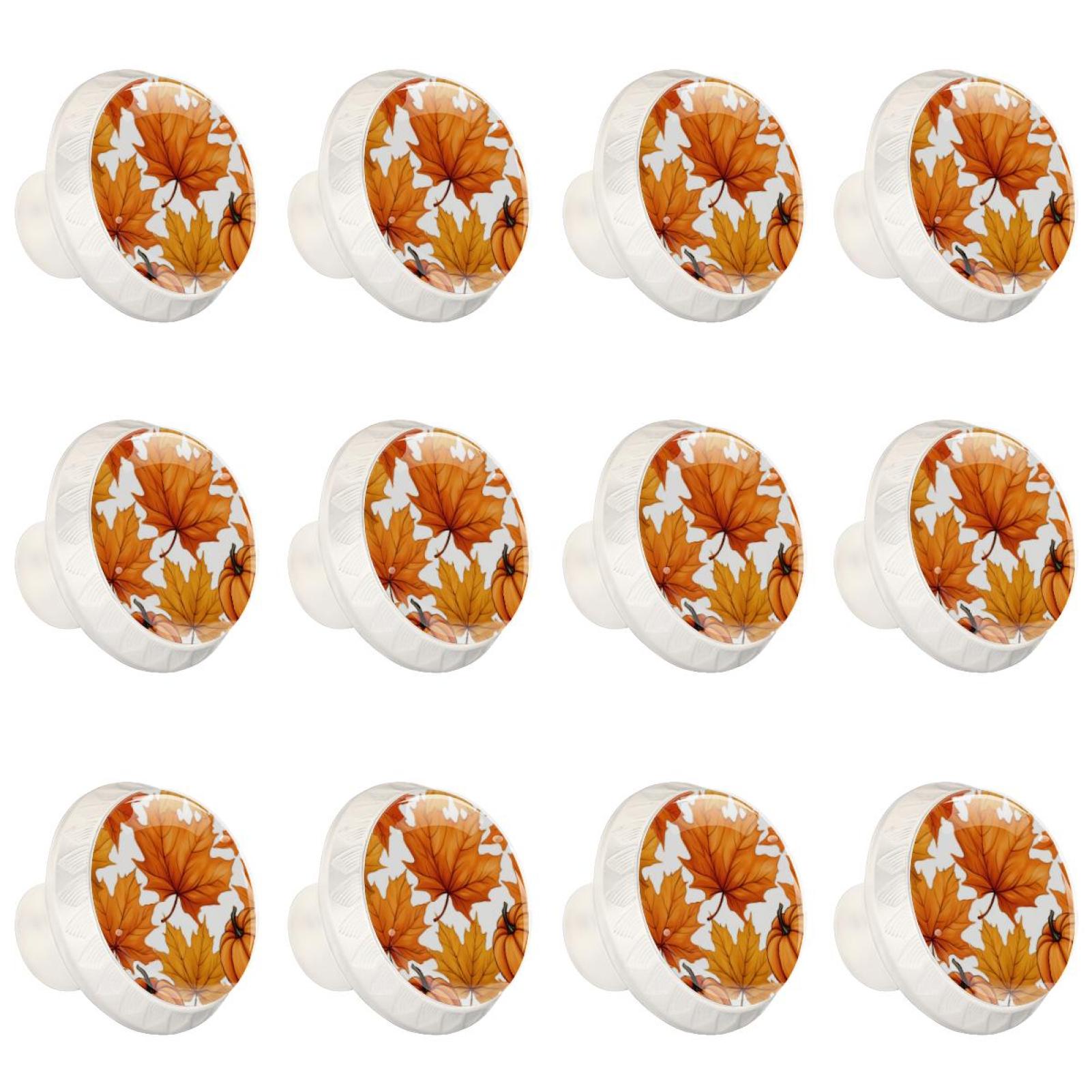 Maple Leaf Pumpkin 12 Pcs White Round Drawer Pulls with Screws,ABS and Glass Cabinet Handles for ...