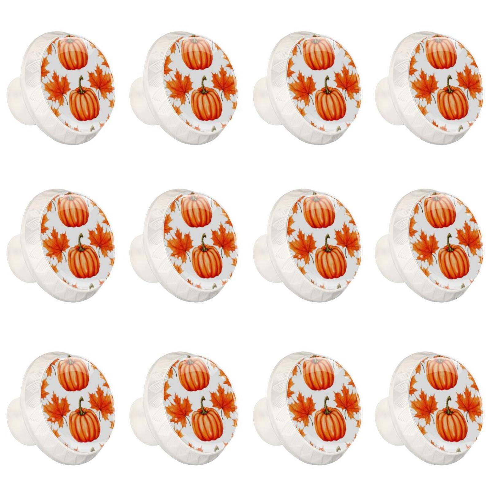 Maple Leaf Pumpkin 12 Pcs White Round Drawer Pulls with Screws,ABS and Glass Cabinet Handles for ...