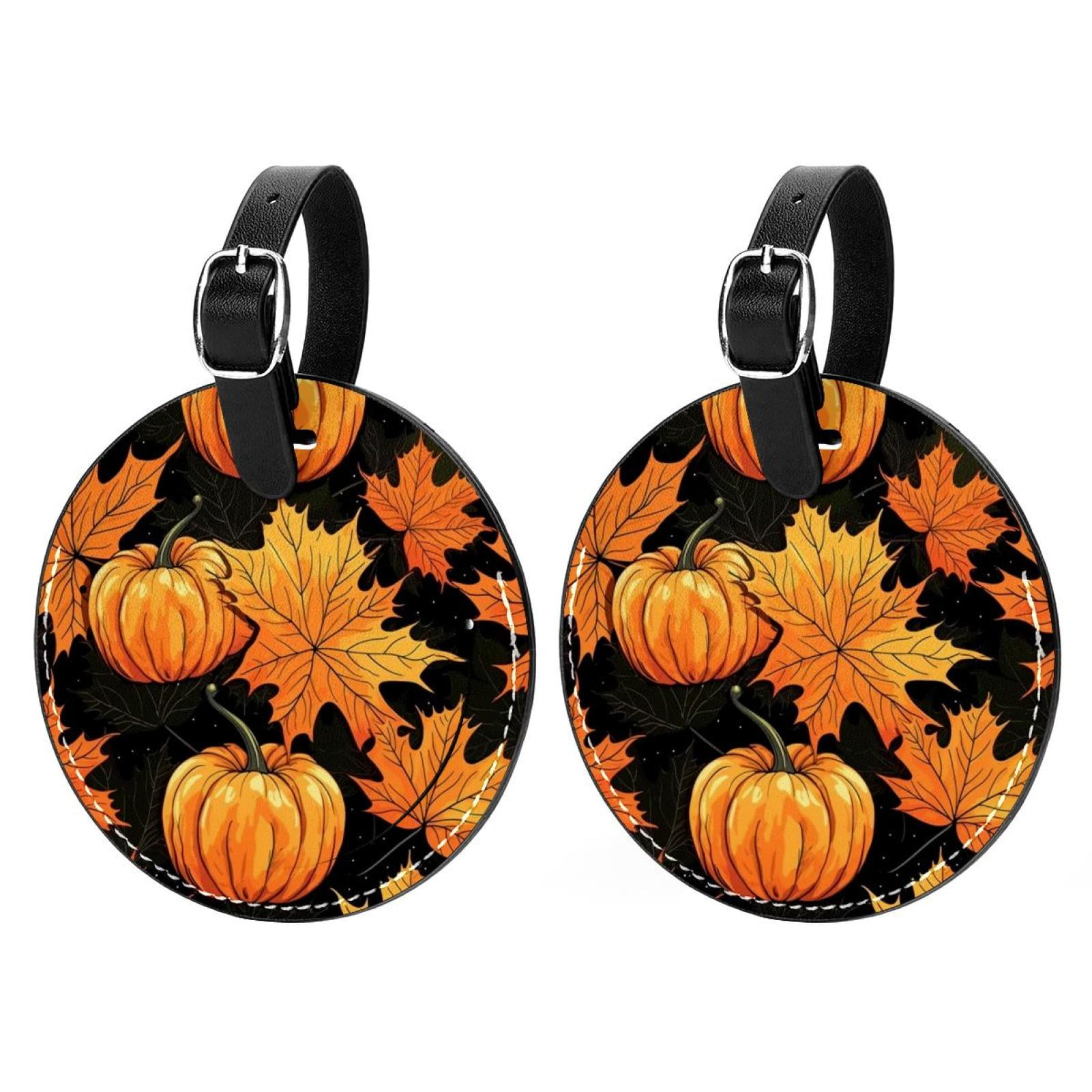 Maple Leaf Pumpkin 2Pcs PU Leather Round Luggage Tags with Privacy ...