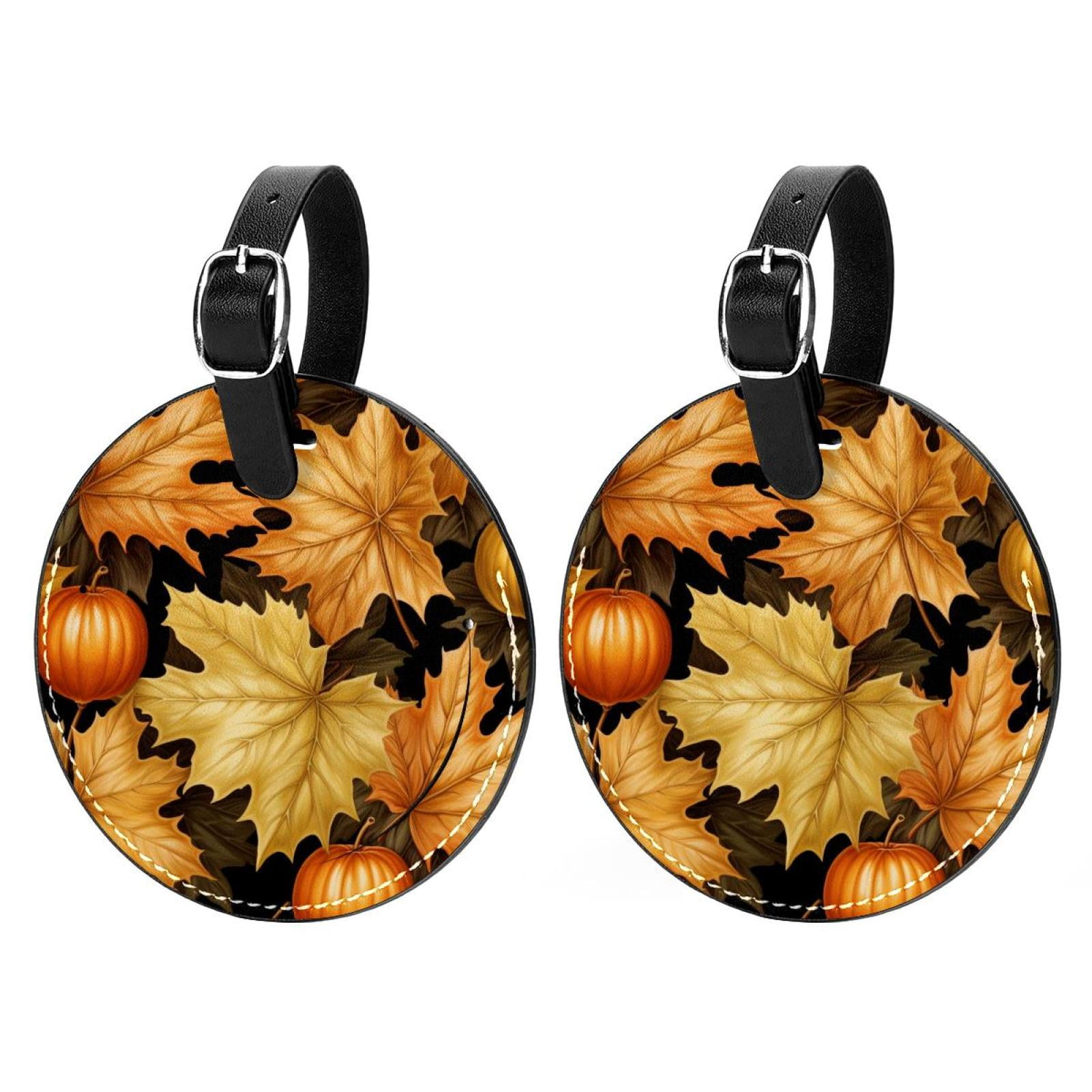 Maple Leaf Pumpkin 2Pcs PU Leather Round Luggage Tags with Privacy ...
