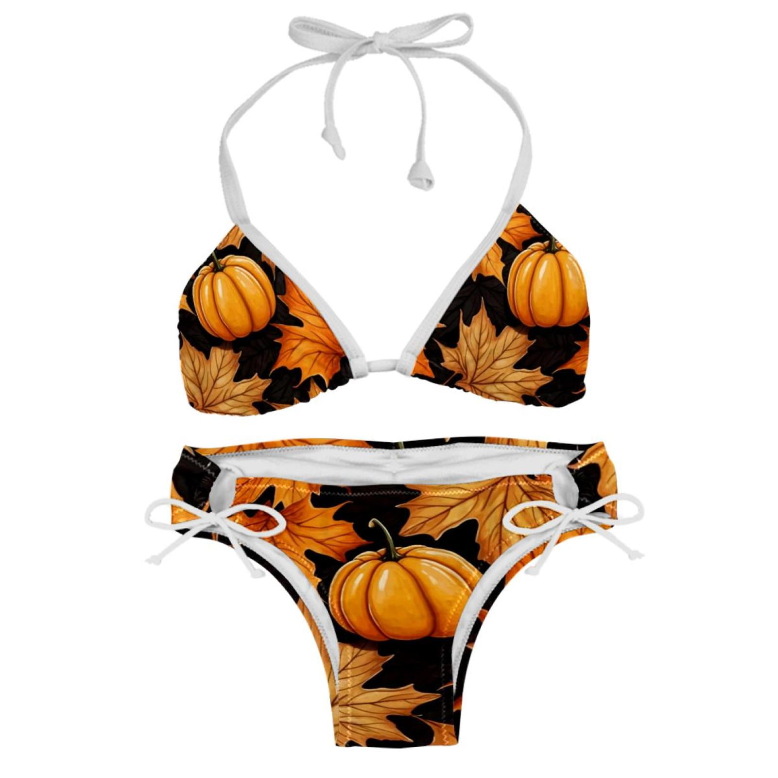 Maple Leaf Pumpkin Chic One Piece Swimsuits Bikini Set Detachable