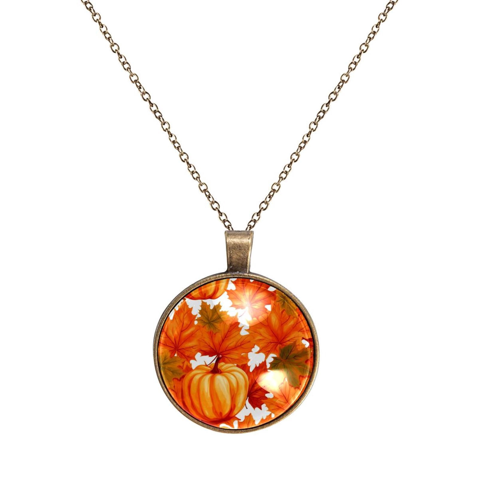 Maple Leaf Pumpkin Necklace Personalized Custom Photo Round Pendant ...