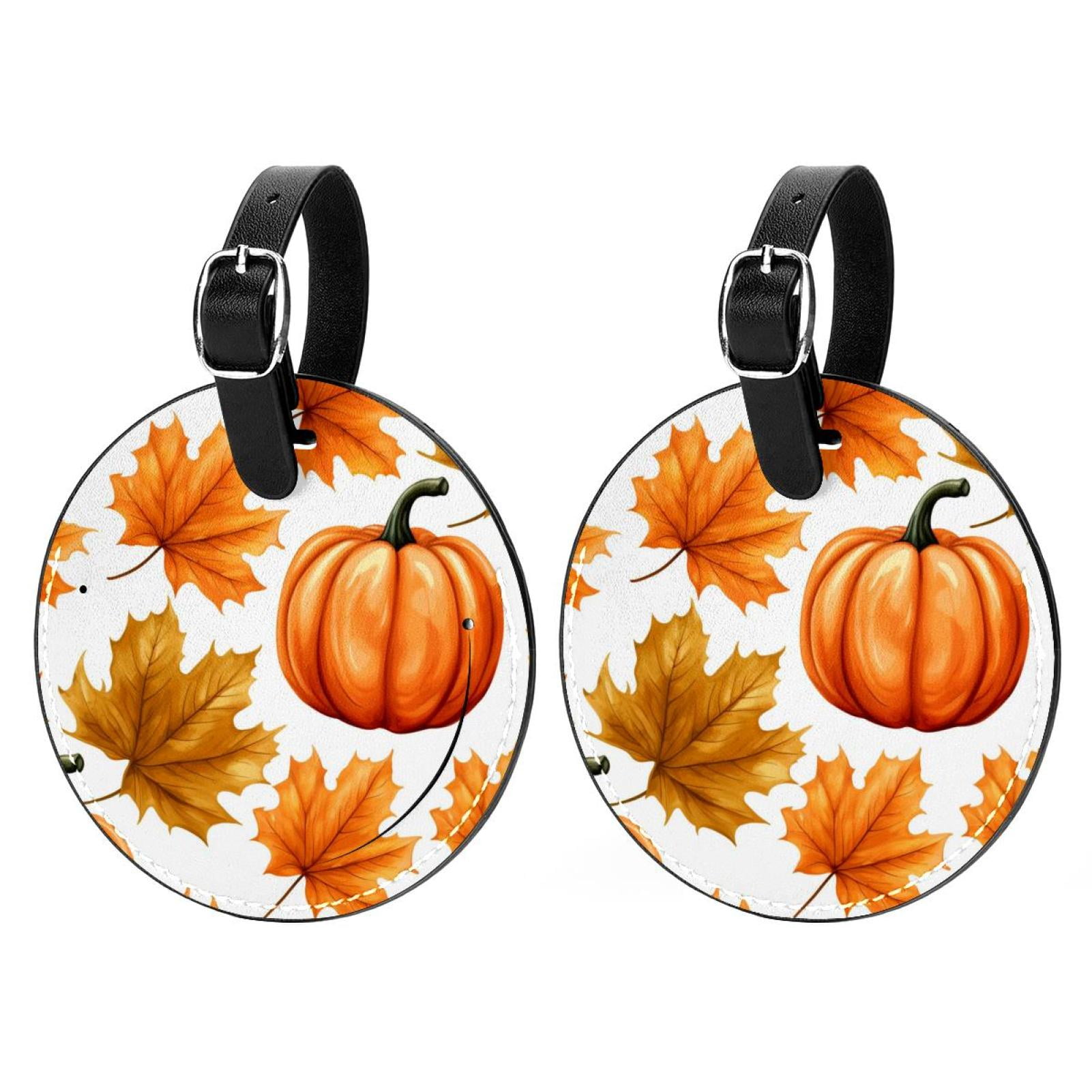Maple Leaf Pumpkin Set of 2pcs PU Leather Round Suitcase Tags with ...