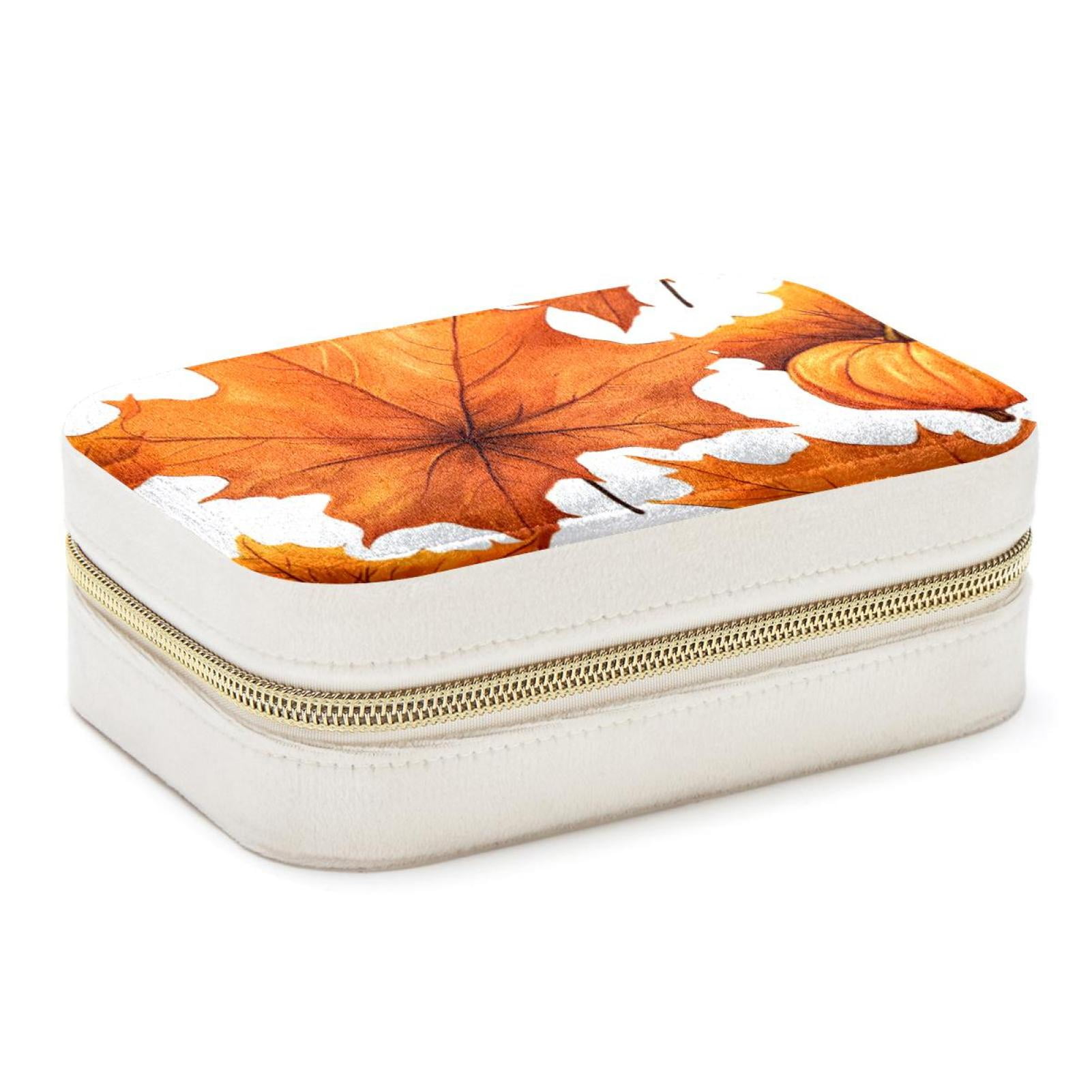 Maple Leaf Pumpkin Velvet Portable Travel Organizer Box with Removable ...