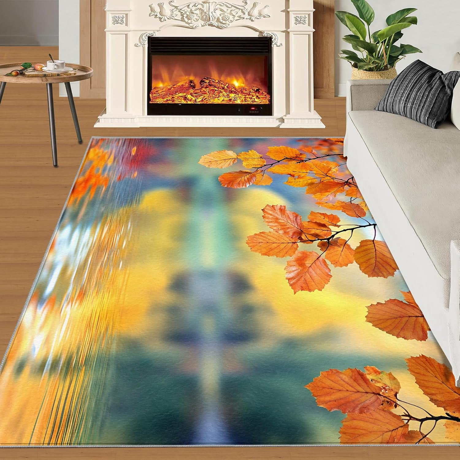 Maple Leaf Rug, Lake Area Rugs for Living Room Bedroom, Natural Scenery ...