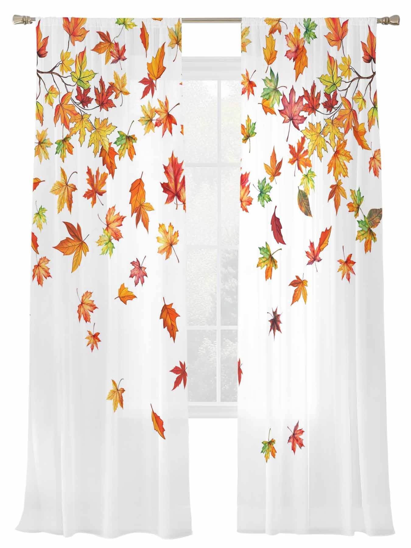 Maple Leaf Sheer Curtains 108 Inch Length 2 Panels Set, Semi ...