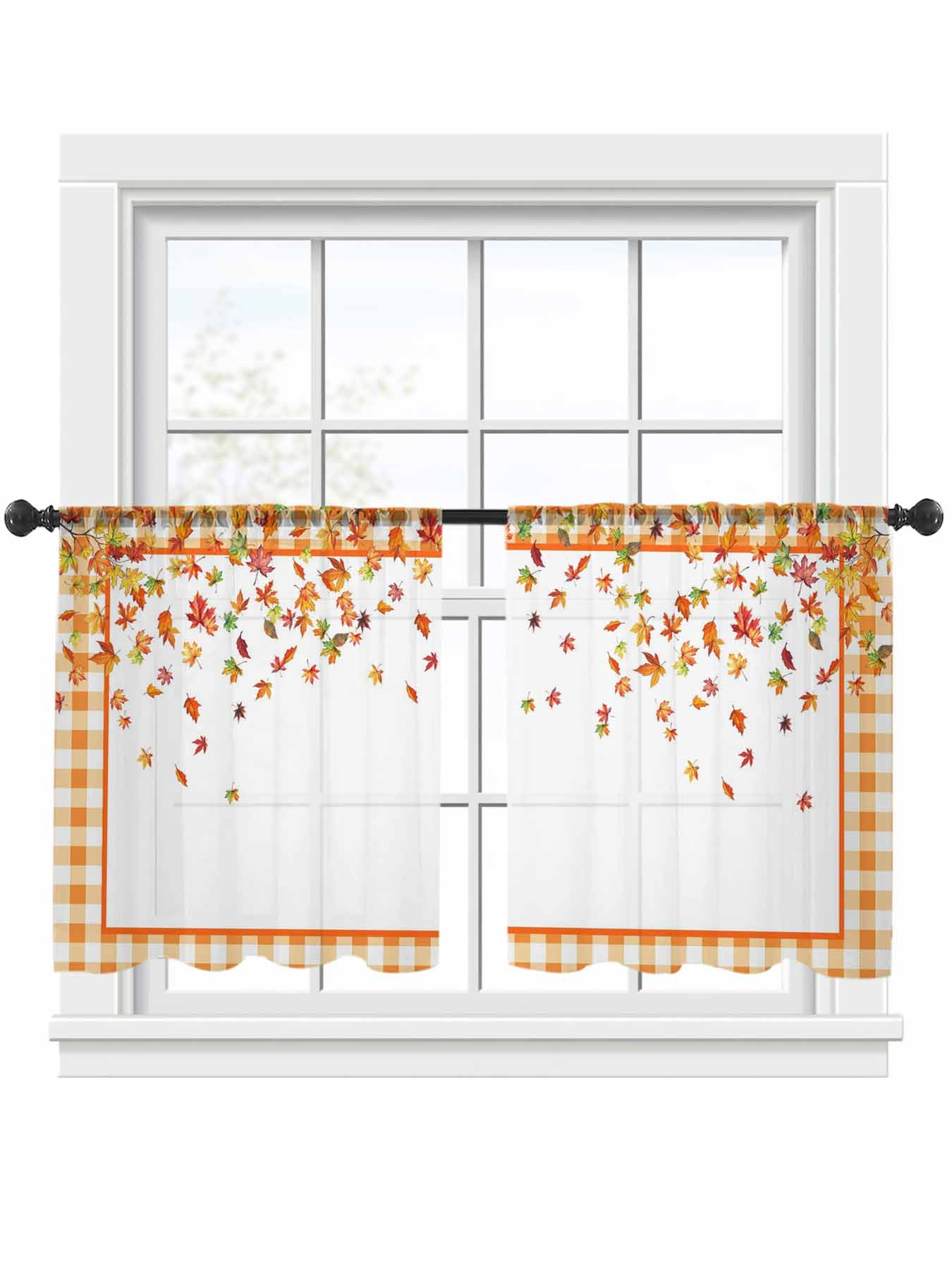 Maple Leaf Sheer Curtains 45 Inch Length 2 Panels Set, Semi Transparent ...