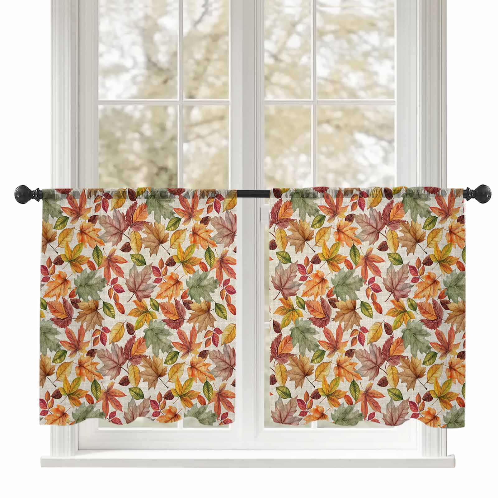 Maple Leaf Sheer Curtains 54 inches Long, Fall Watercolor Leaves ...