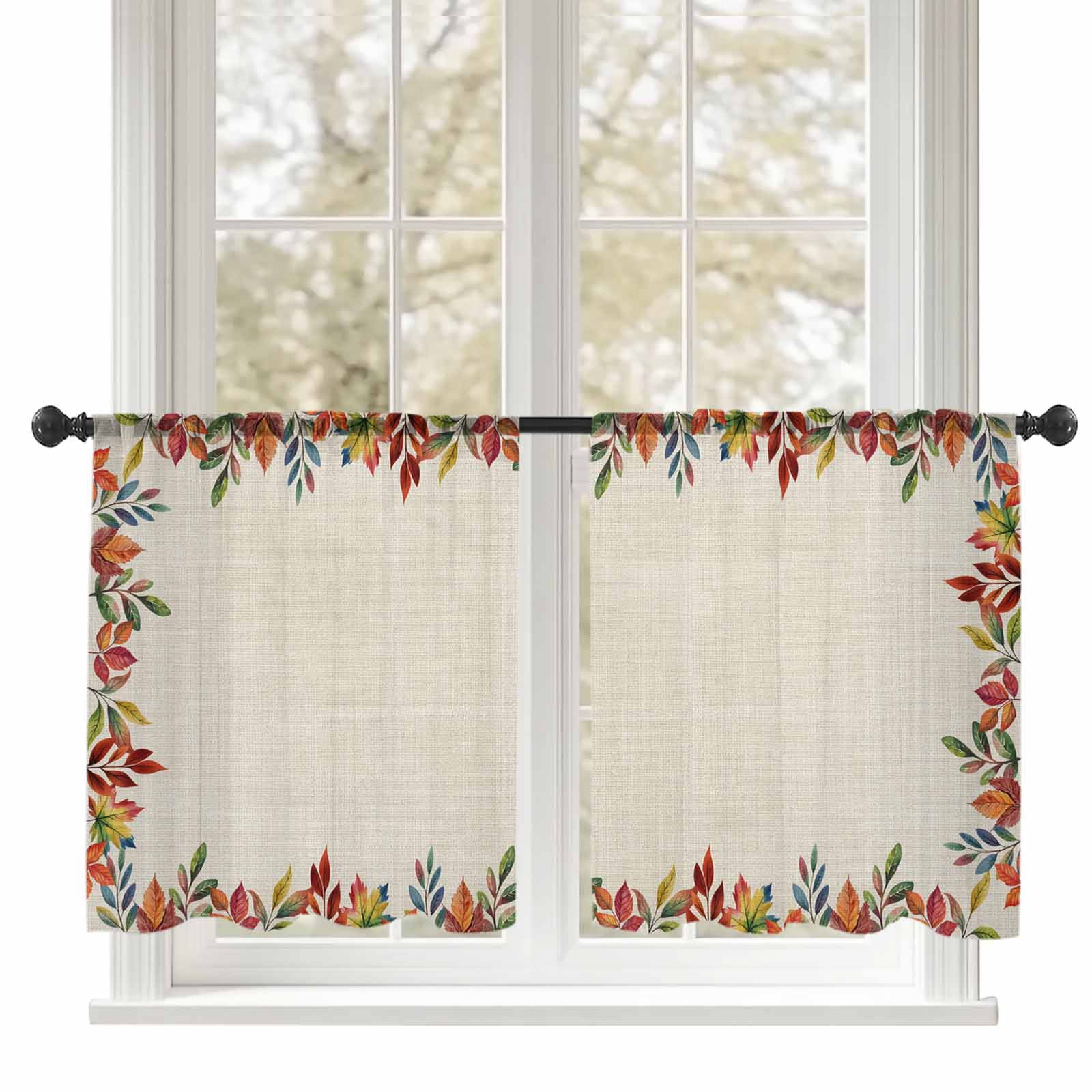 Maple Leaf Sheer Curtains 54 inches Long, Orange Green Leaf Fall ...