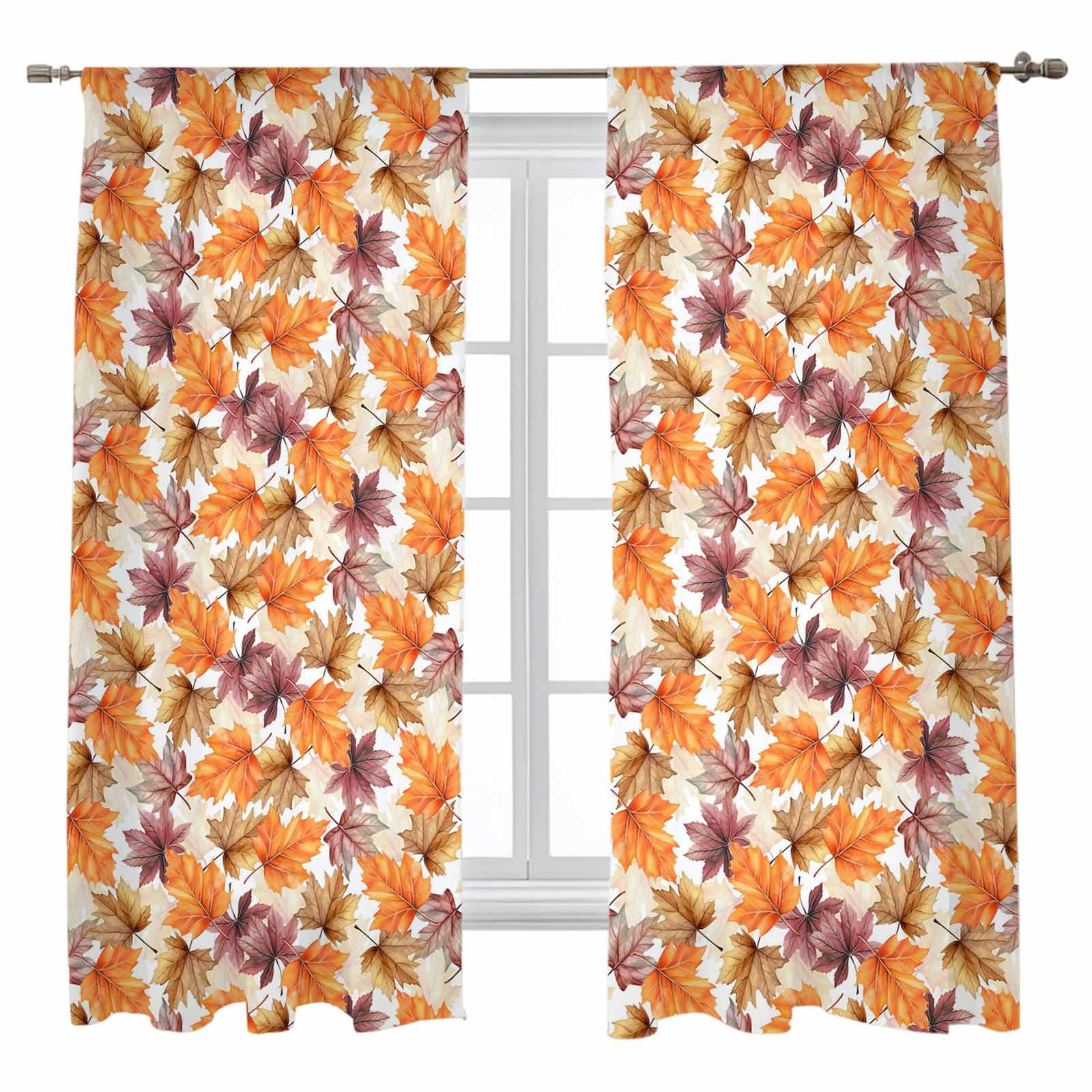 Maple Leaf Sheer Curtains 63 inches Long, Fall Watercolor Leaves ...