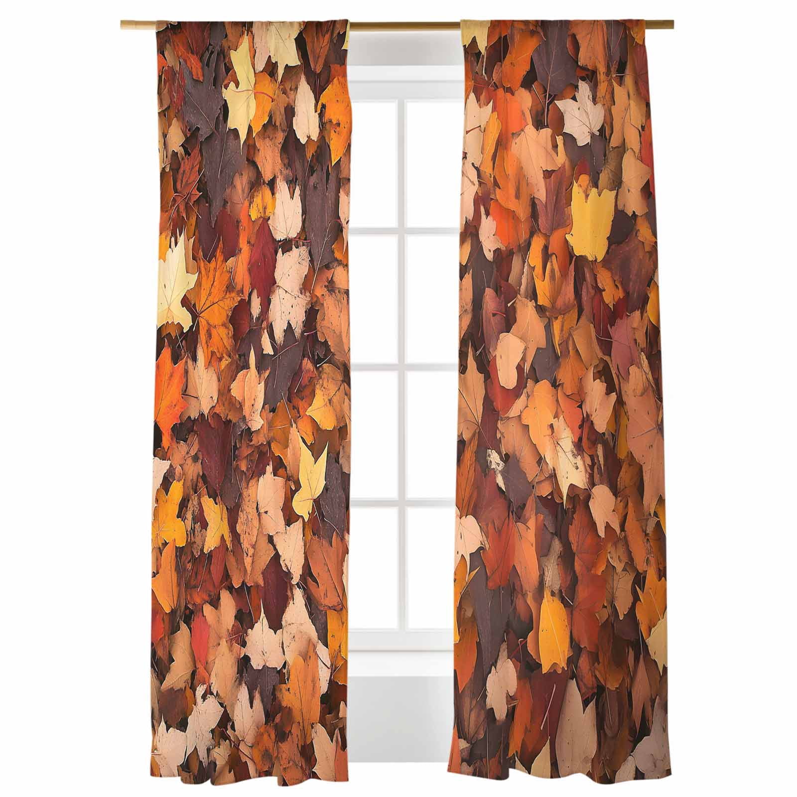 Maple Leaf Sheer Curtains 84 inches Long, Fall Fallen Leaves ...