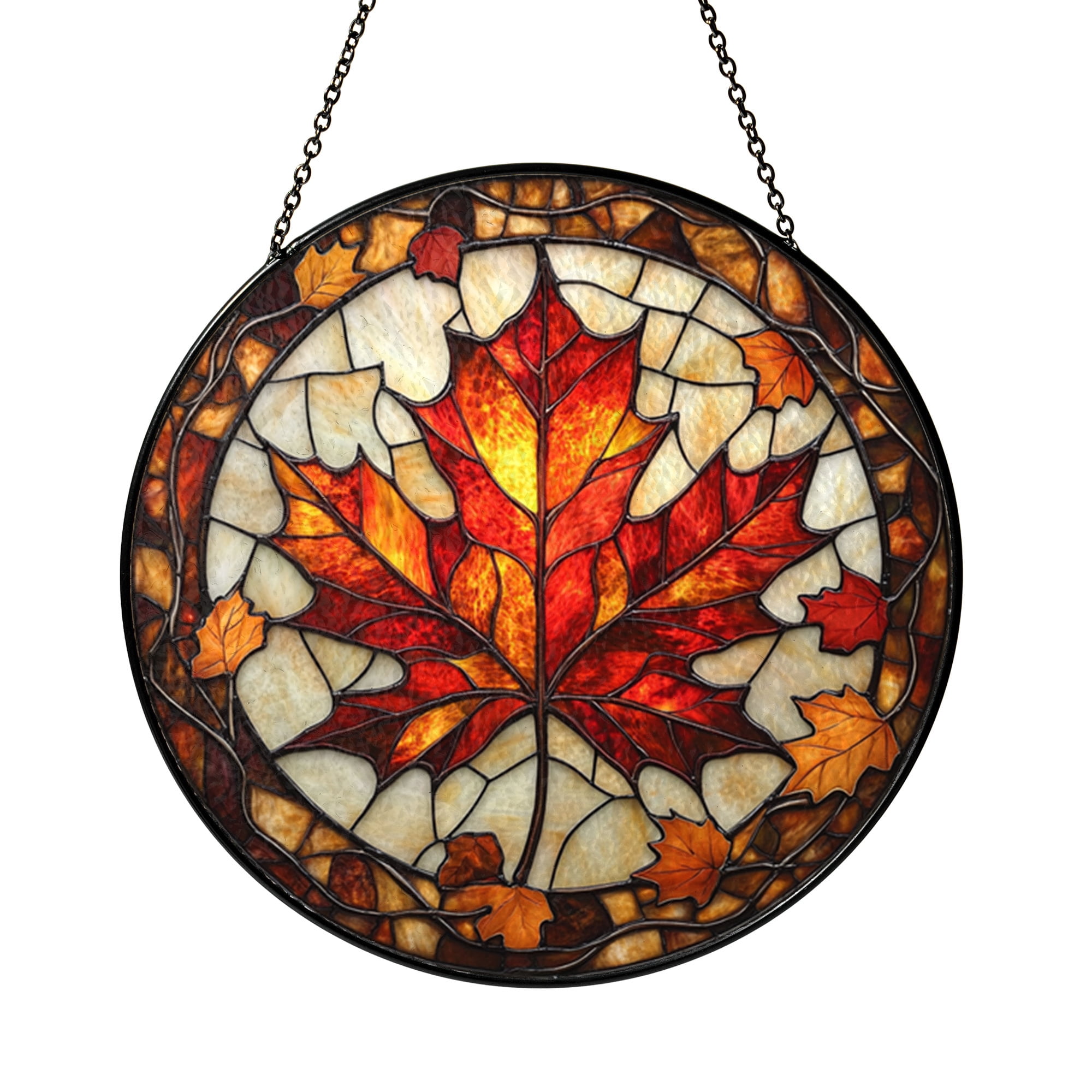 Maple Leaf Stained Glass Suncatcher, Autumn Window Hanging Decor Accent ...