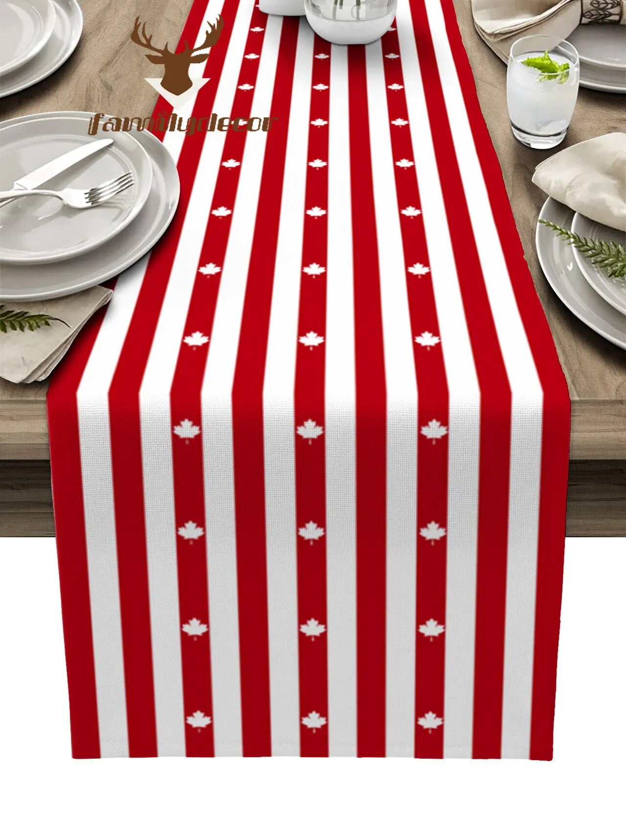 Maple Leaf Stripes Table Runner Home Wedding Decor Table Flag Mat Table ...