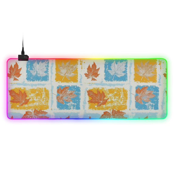 Maple Leaf Stuffed Print RGB Gaming Mouse Pad Large Keyboard Mat Rubber ...