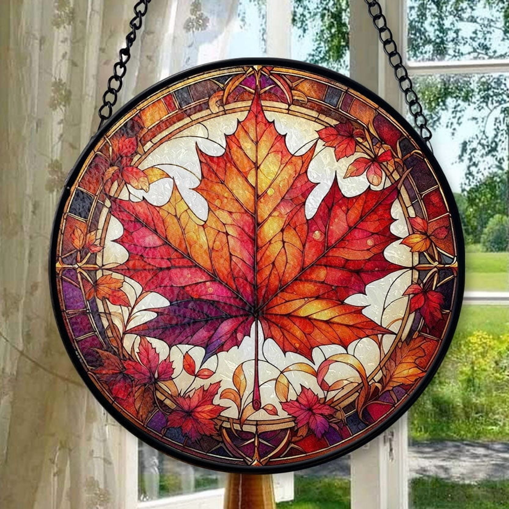 Maple Leaf Suncatcher, Autumn Stained Glass Decor, Fall Leaf Window ...