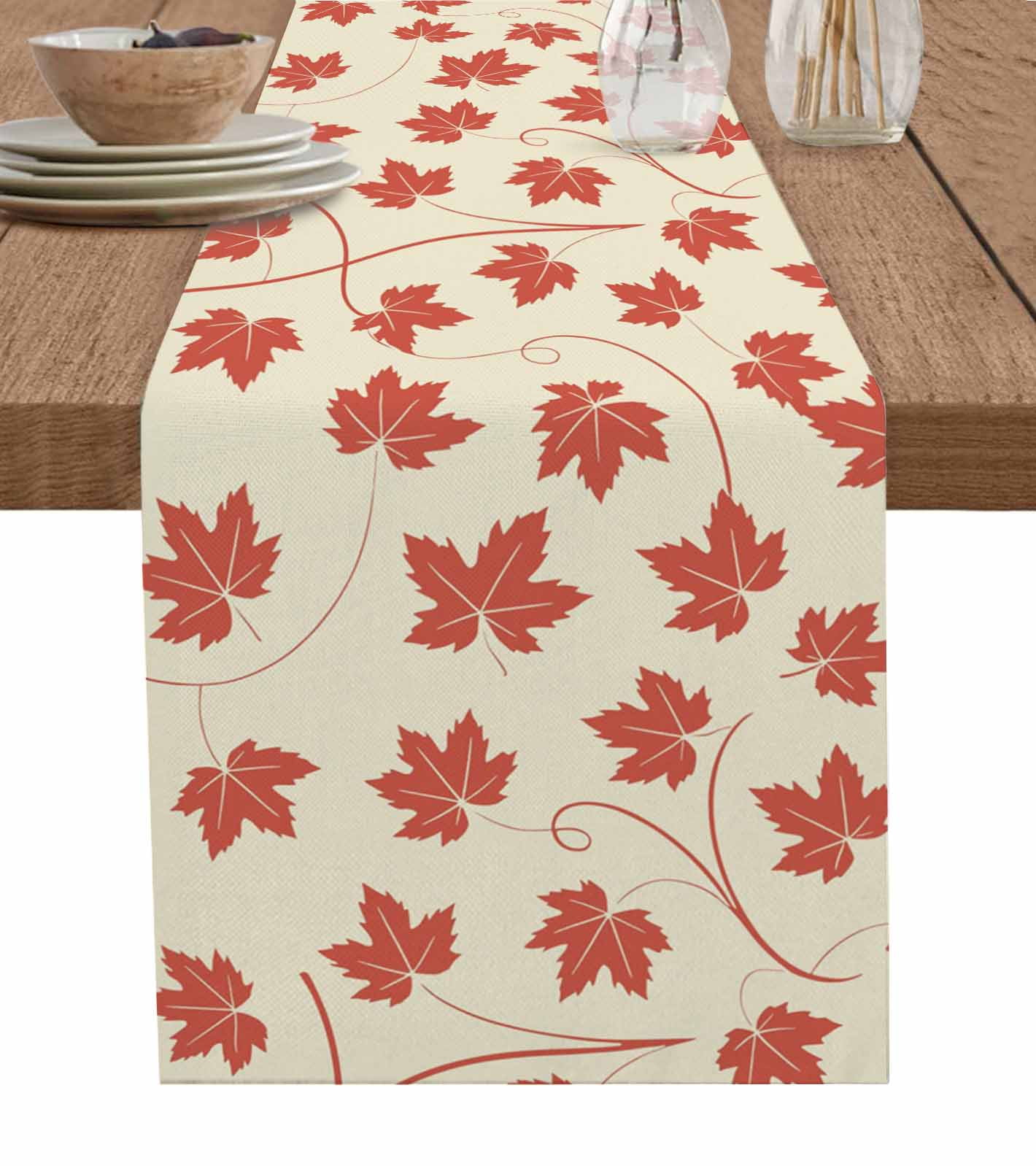 Maple Leaf Table Runner 70 Inches, Retro Fall Red Orange Beige Autumn ...