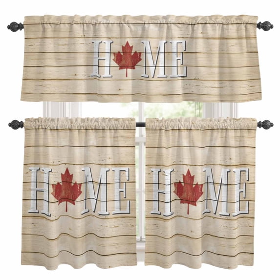 Maple Leafs Kitchen Curtains Set for Windows, Home Beige Wood Grain ...
