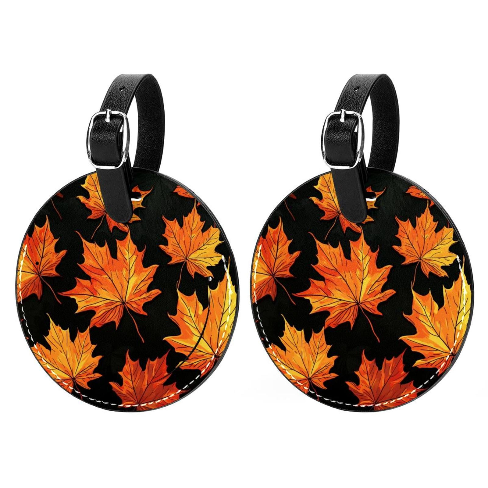 Maple Leaves 2Pcs PU Leather Round Luggage Tags with Privacy Cover and ...