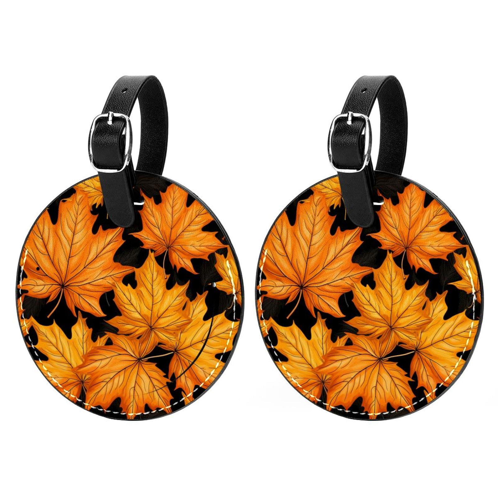 Maple Leaves 2Pcs PU Leather Round Luggage Tags with Privacy Cover and ...