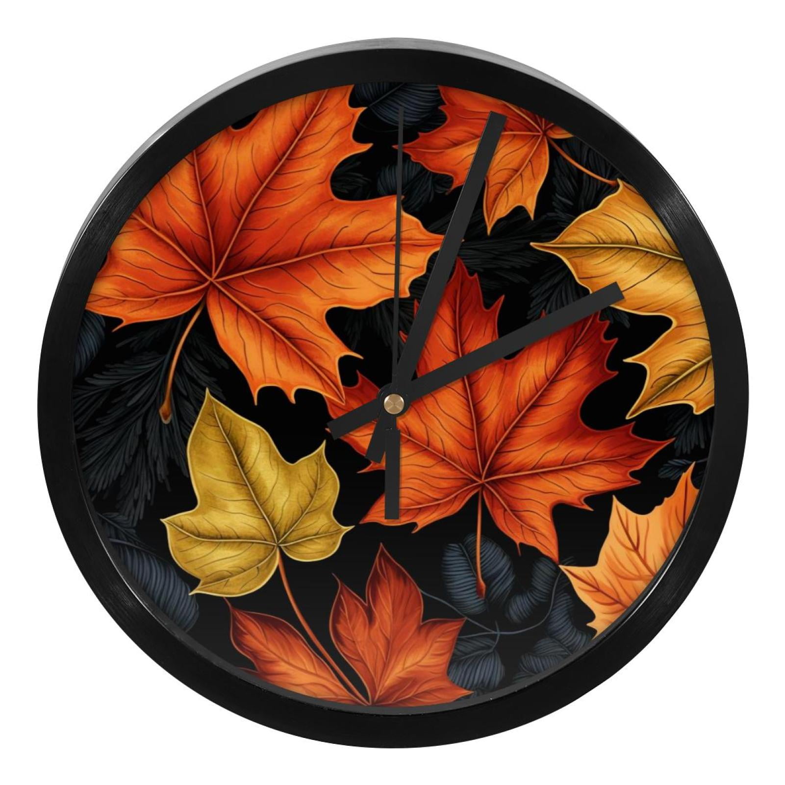 Maple Leaves 9.8 Inch Round Digital Wall Clock - Silent Non-Ticking ...