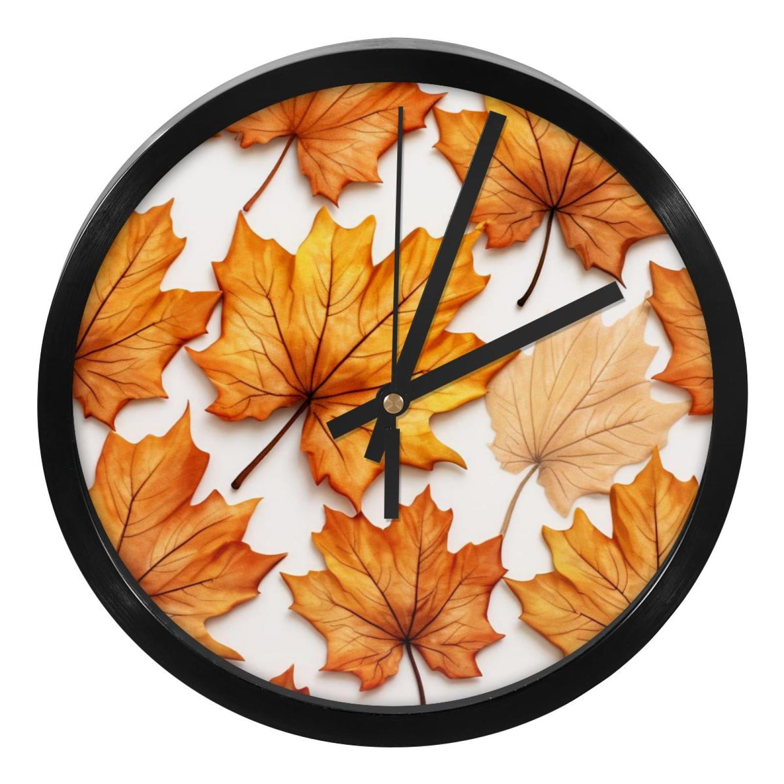 Maple Leaves 9.8 Inch Silent Round Digital Wall Clock - Battery ...