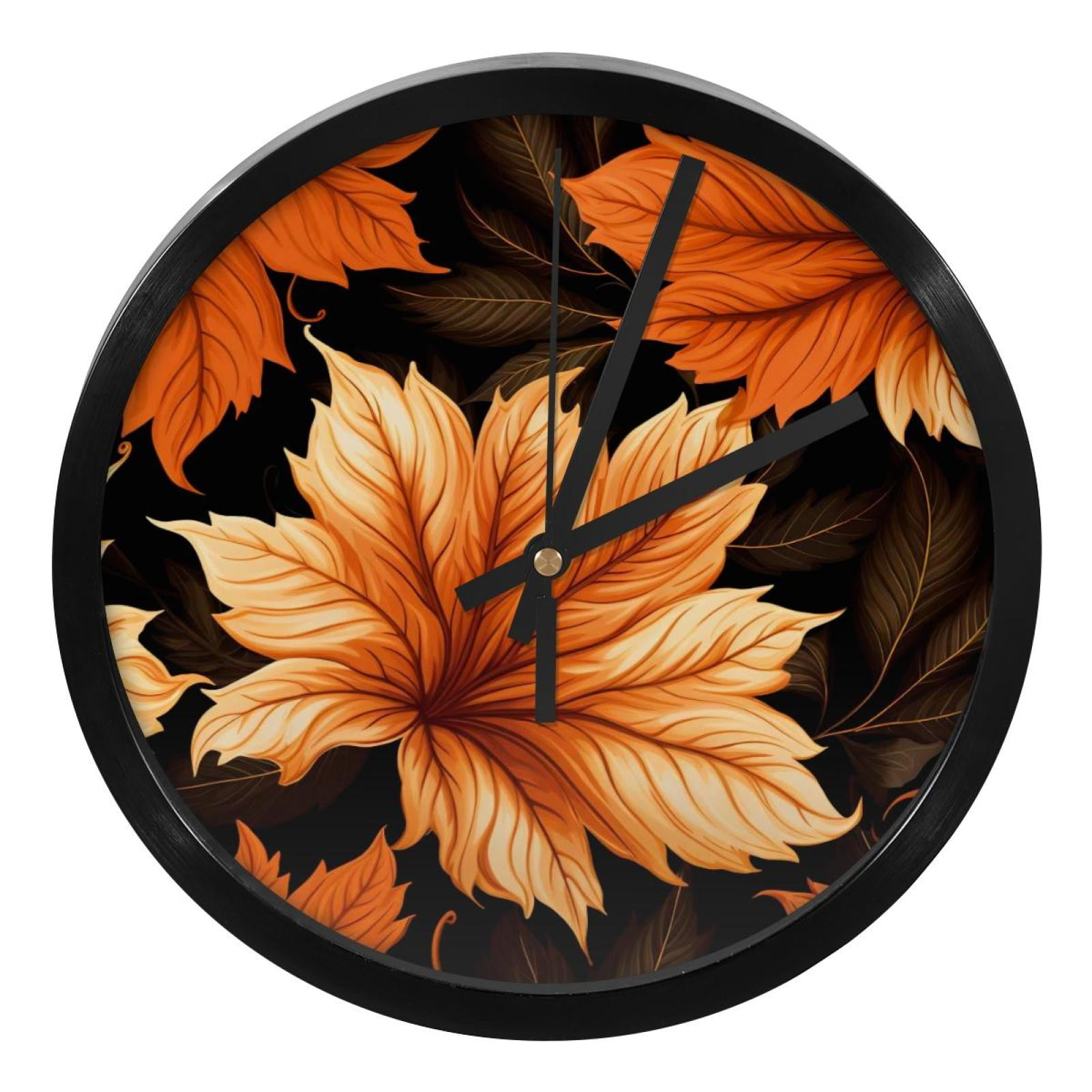 Maple Leaves 9.8 Inch Silent Round Wall Clock - Battery Operated ...