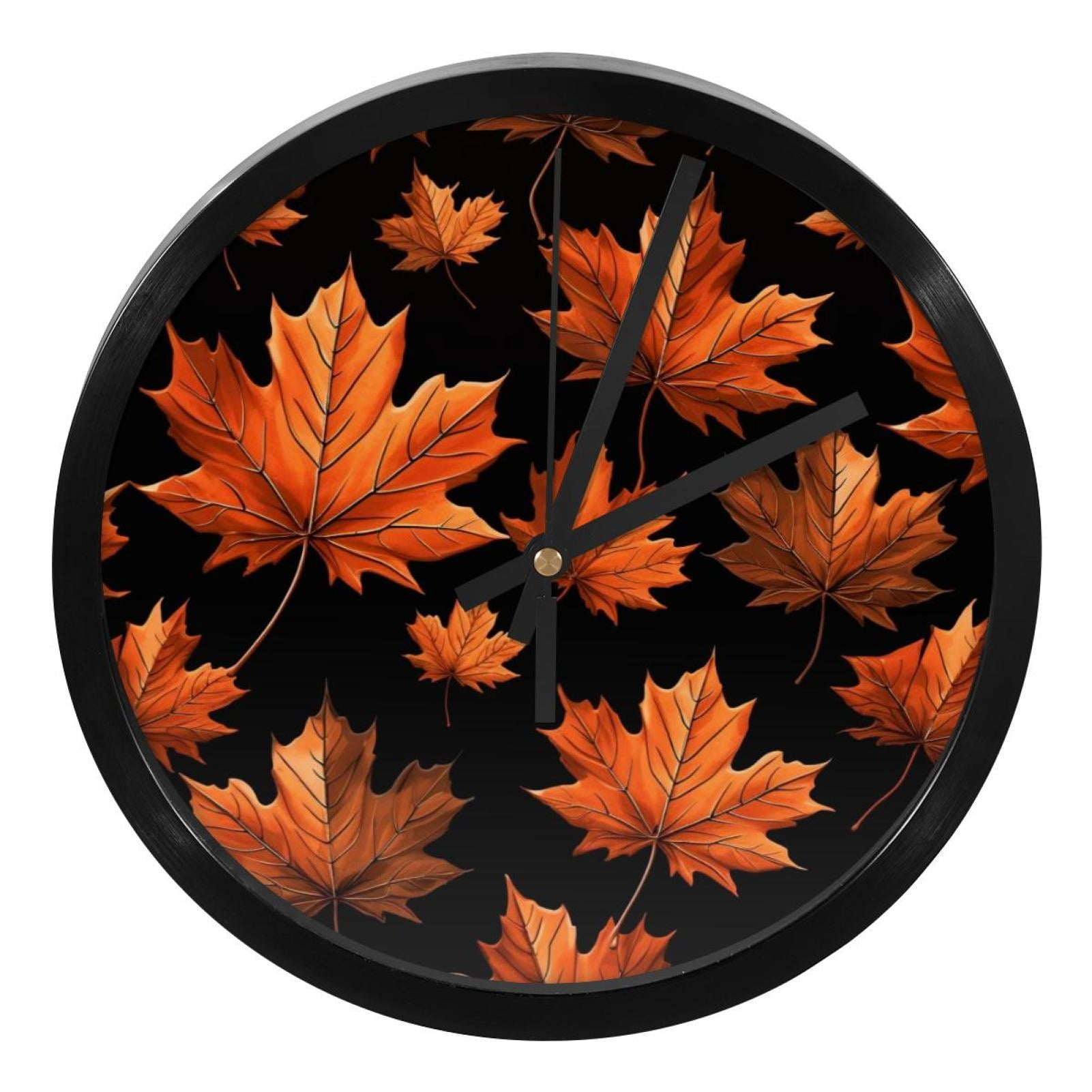Maple Leaves 9.8 Inch Silent Round Wall Clock - Battery Operated ...
