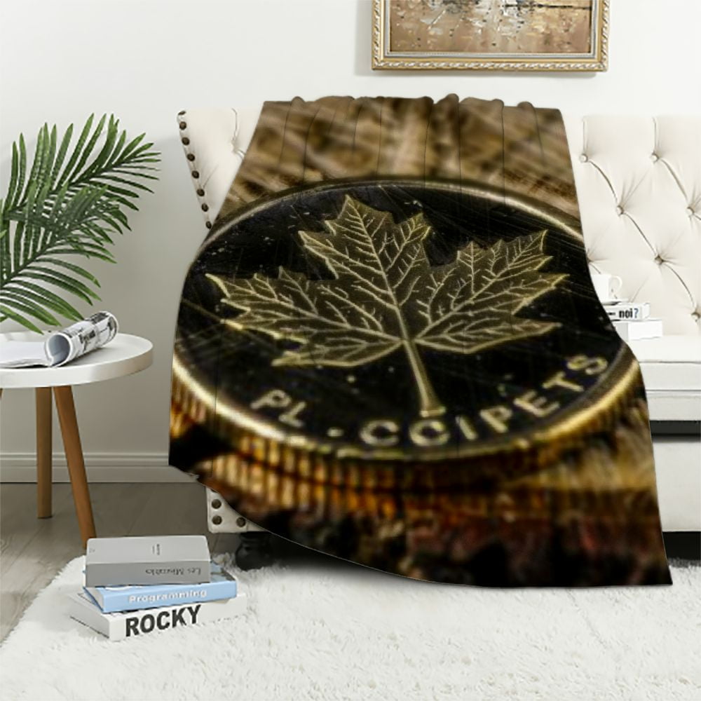 Maple Leaves Blanket Canadian Coin Sherpa Throw Blanket for Sofa Couch ...