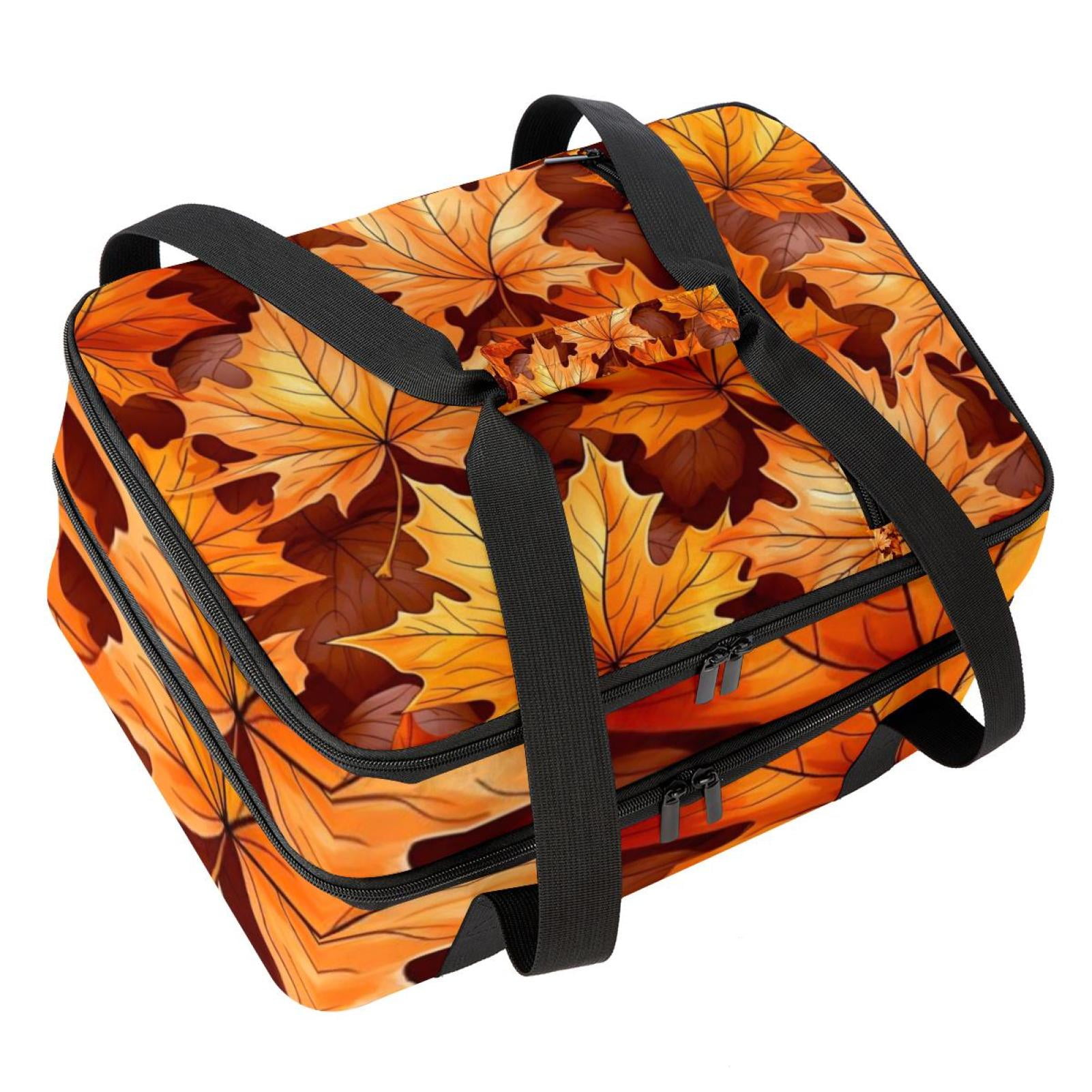 Maple Leaves Double Layered Insulated Lunch Bag with Two Compartments ...