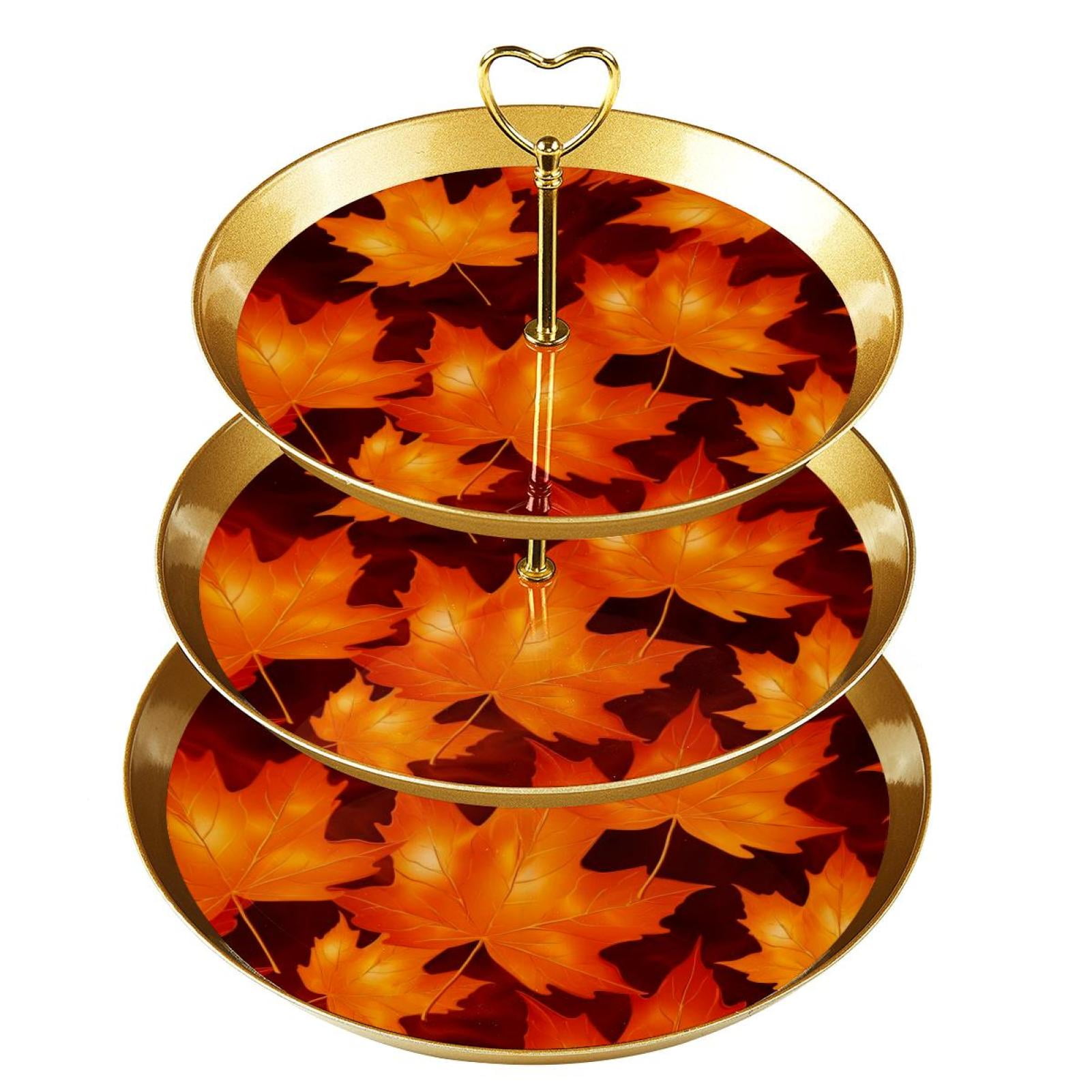 Maple Leaves Elegant Plastic Discs Cupcake Stand with Iron Pillars - 3 ...