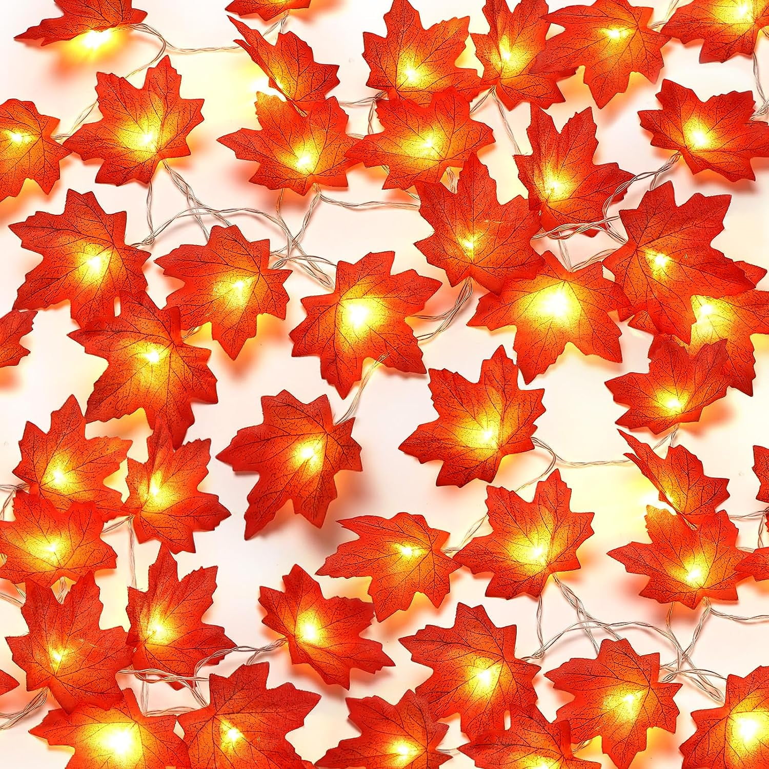 Maple Leaves Fall String Lights - 40LEDs 20ft/6m Thanksgiving Day ...