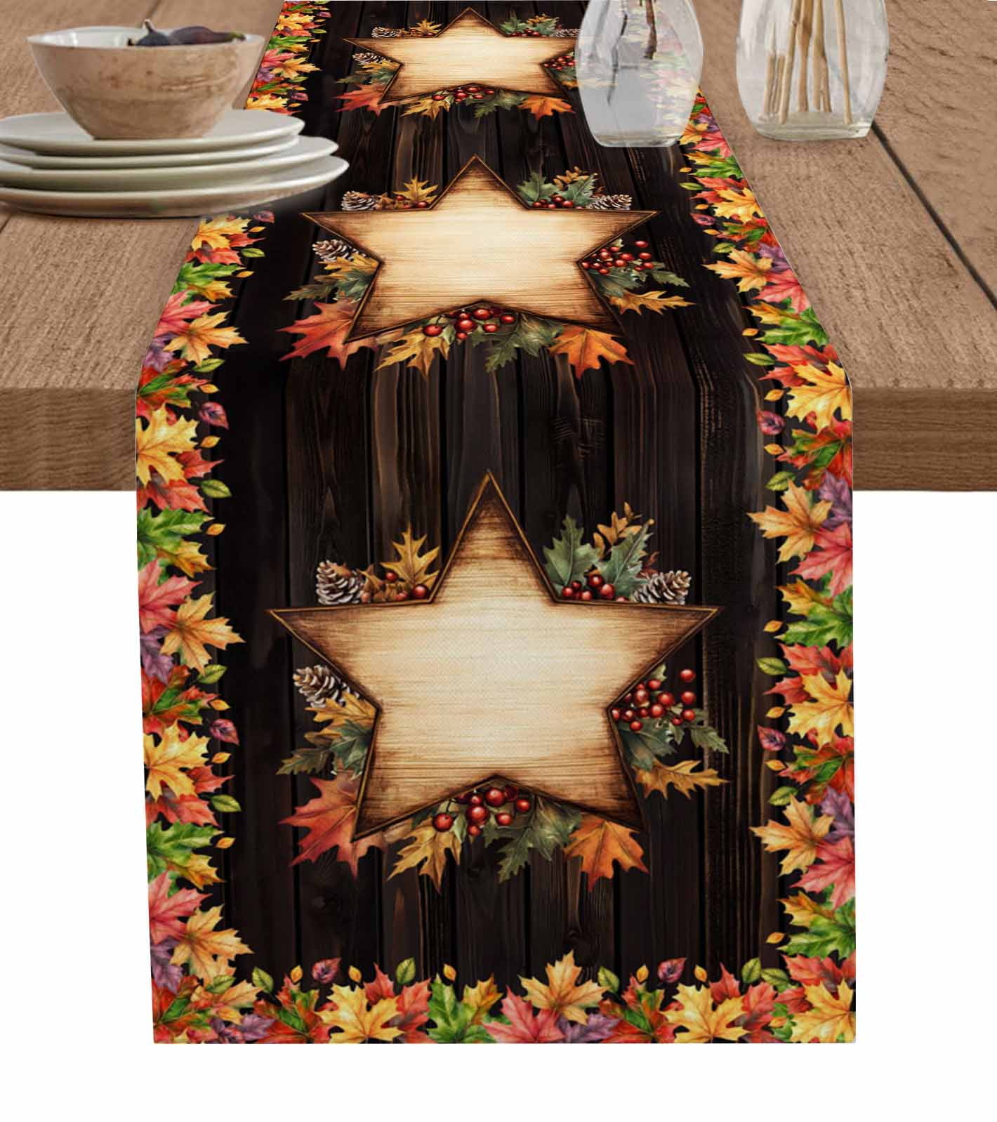 Maple Leaves Fall Table Runner 72 Inches, Thanksgiving Botanical Autumn ...