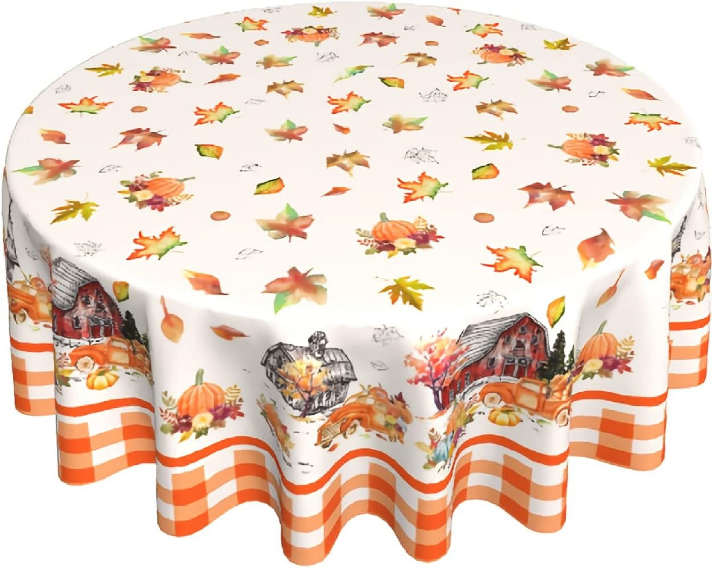 Maple Leaves Pumpkins Truck Buffalo Plaid Tablecloth - Fall Autumn ...