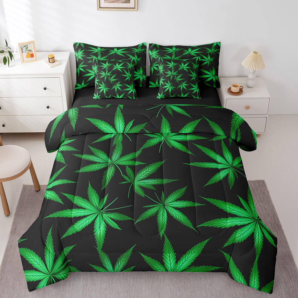 Maple Leaves Queen Bedding Sets,3D Botanical Leaves Comforter Set ...