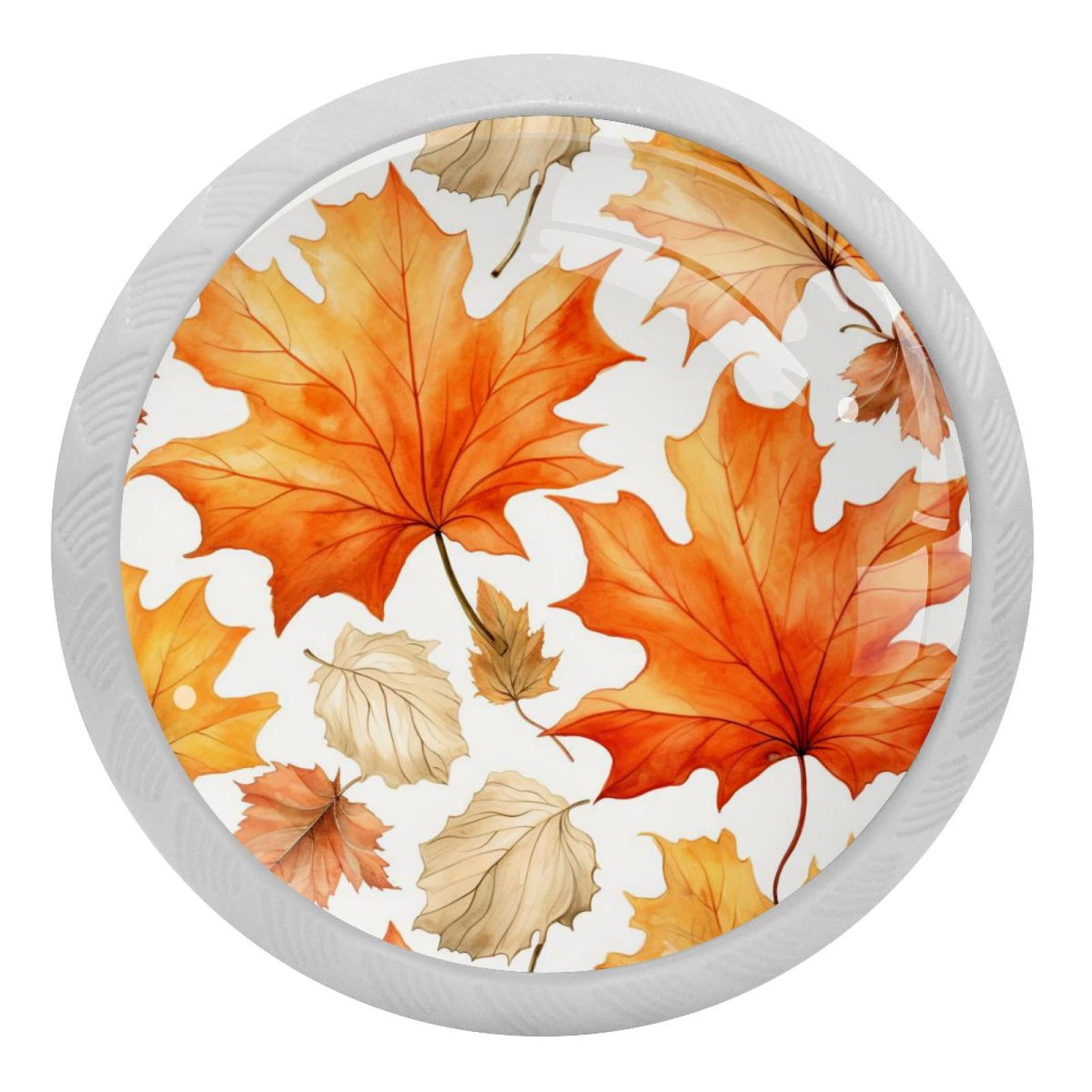 Maple Leaves Round Glow In The Dark Door Knobs 4 Pack With Screws Fluorescent Drawer Pulls For