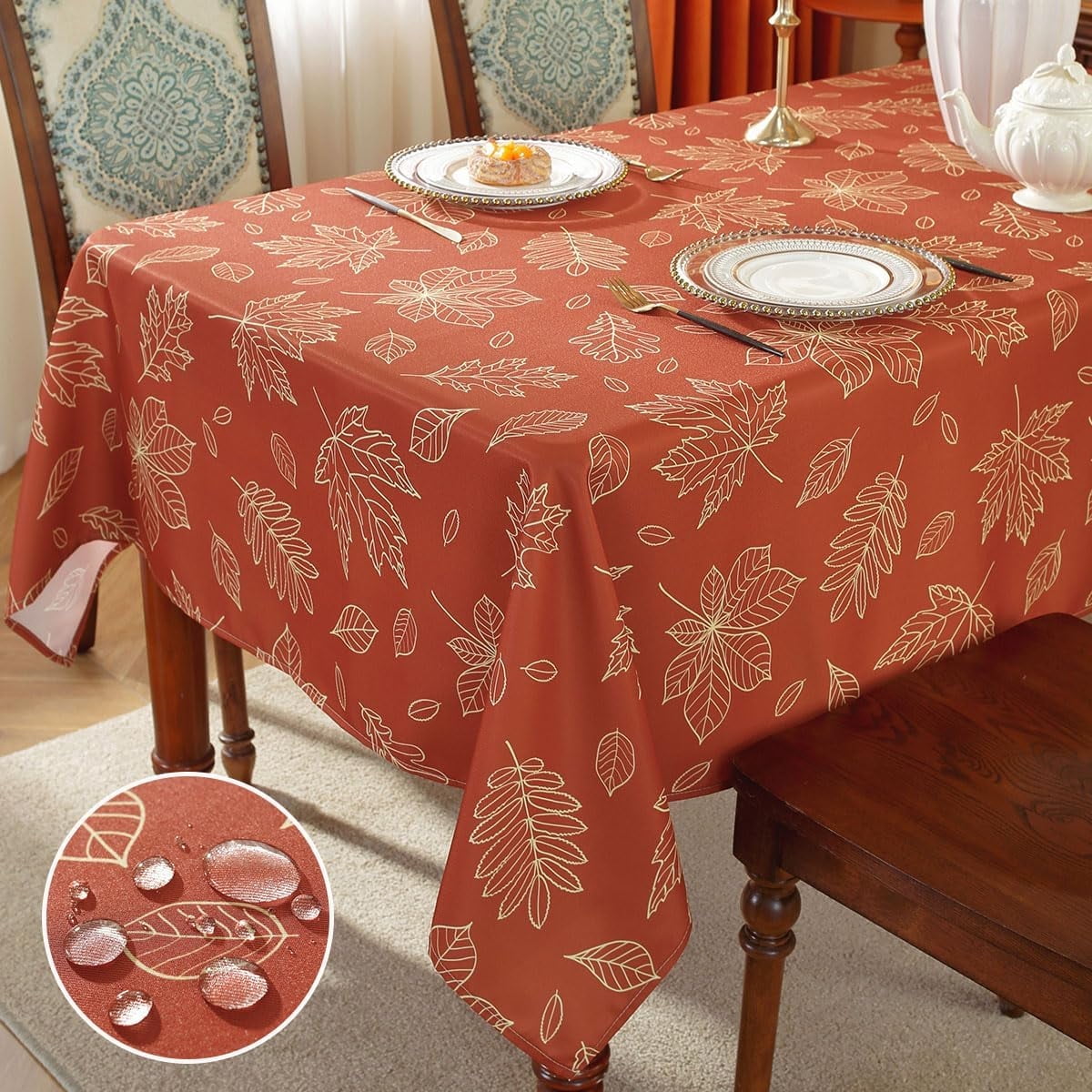 Maple Leaves Tablecloth Rectangle 60 x 102 Inch Waterproof Machine Wash ...